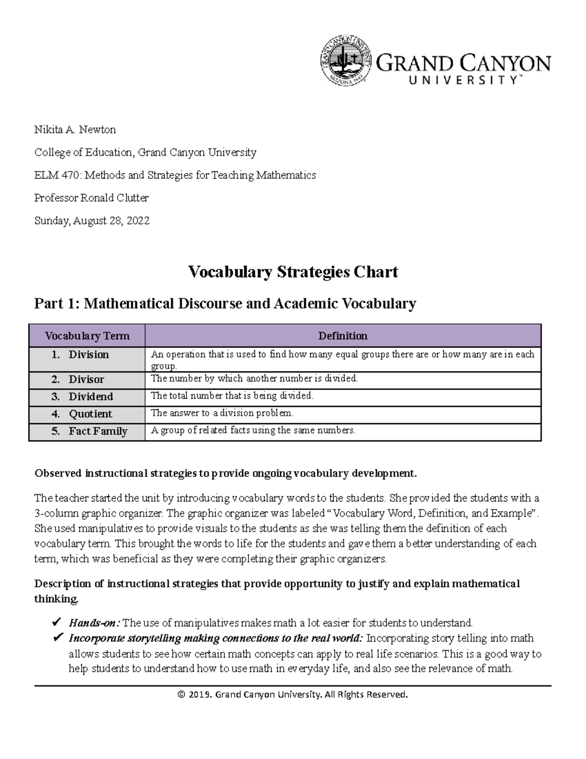 ELM 470 T4 Vocabulary Strategies Chart - Nikita A. Newton College of ...