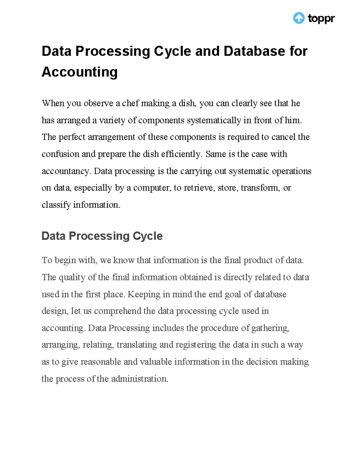 Structuring Database For Accounting Class 11 Notes Data Processing