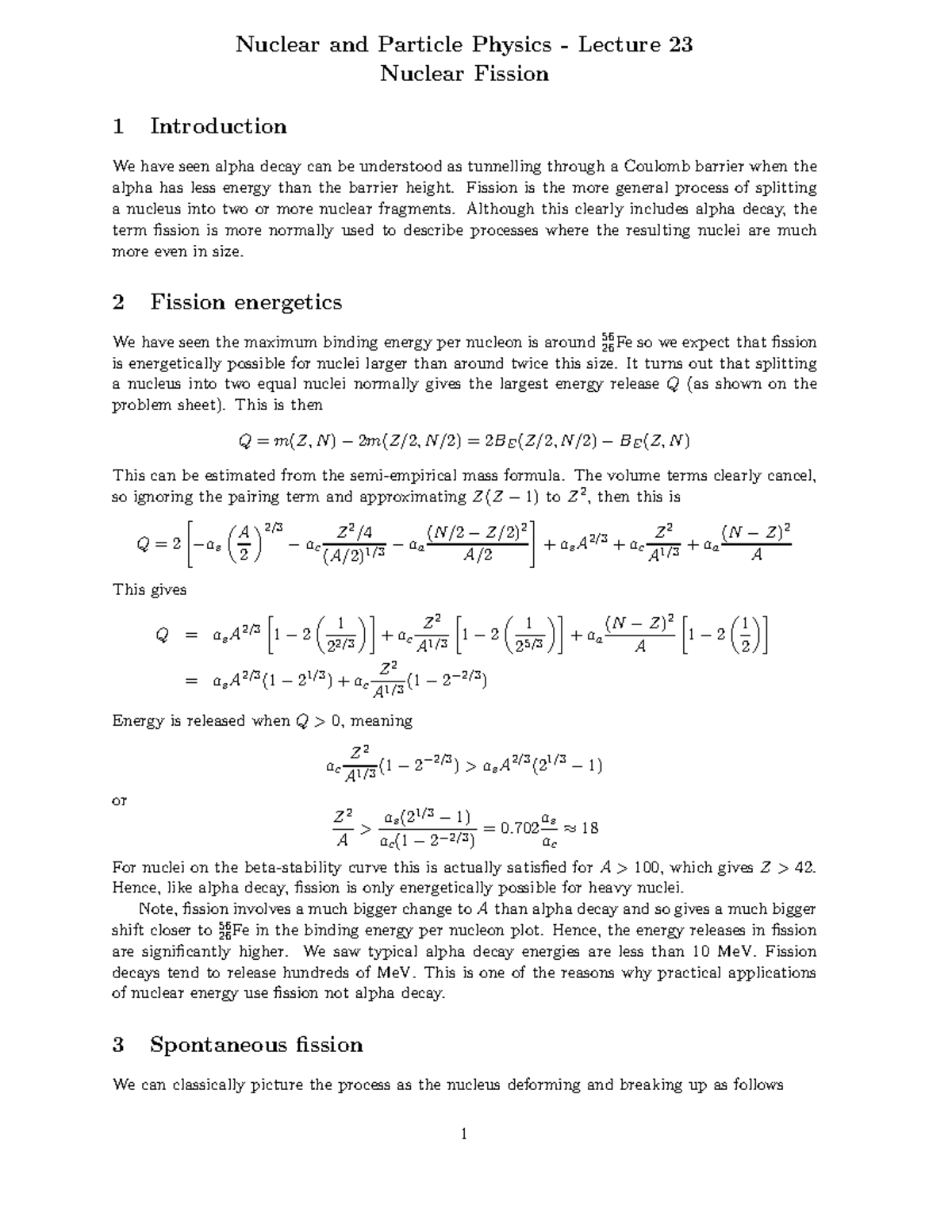 Lecture 23 - Nuclear and Particle Physics - Lecture 23 Nuclear Fission ...