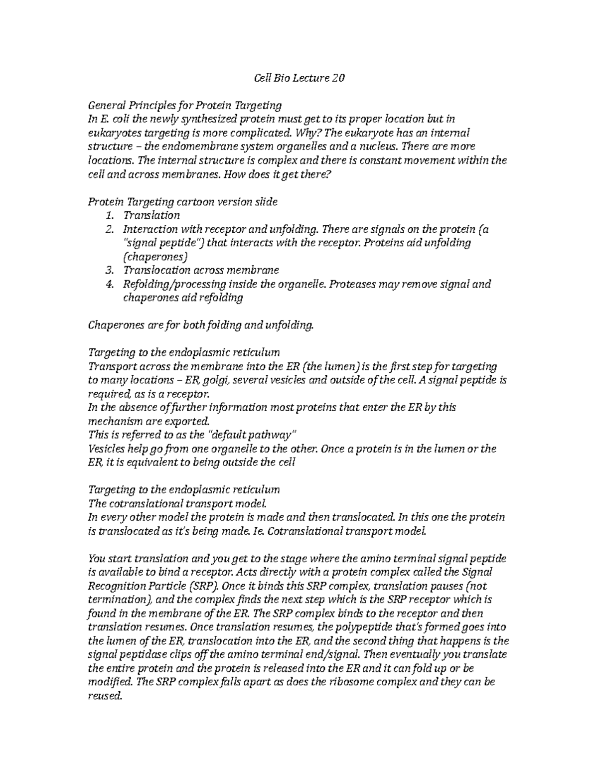 Cell Bio Lecture 2 - Summary Cell Biology - Cell Bio Lecture 20 General ...