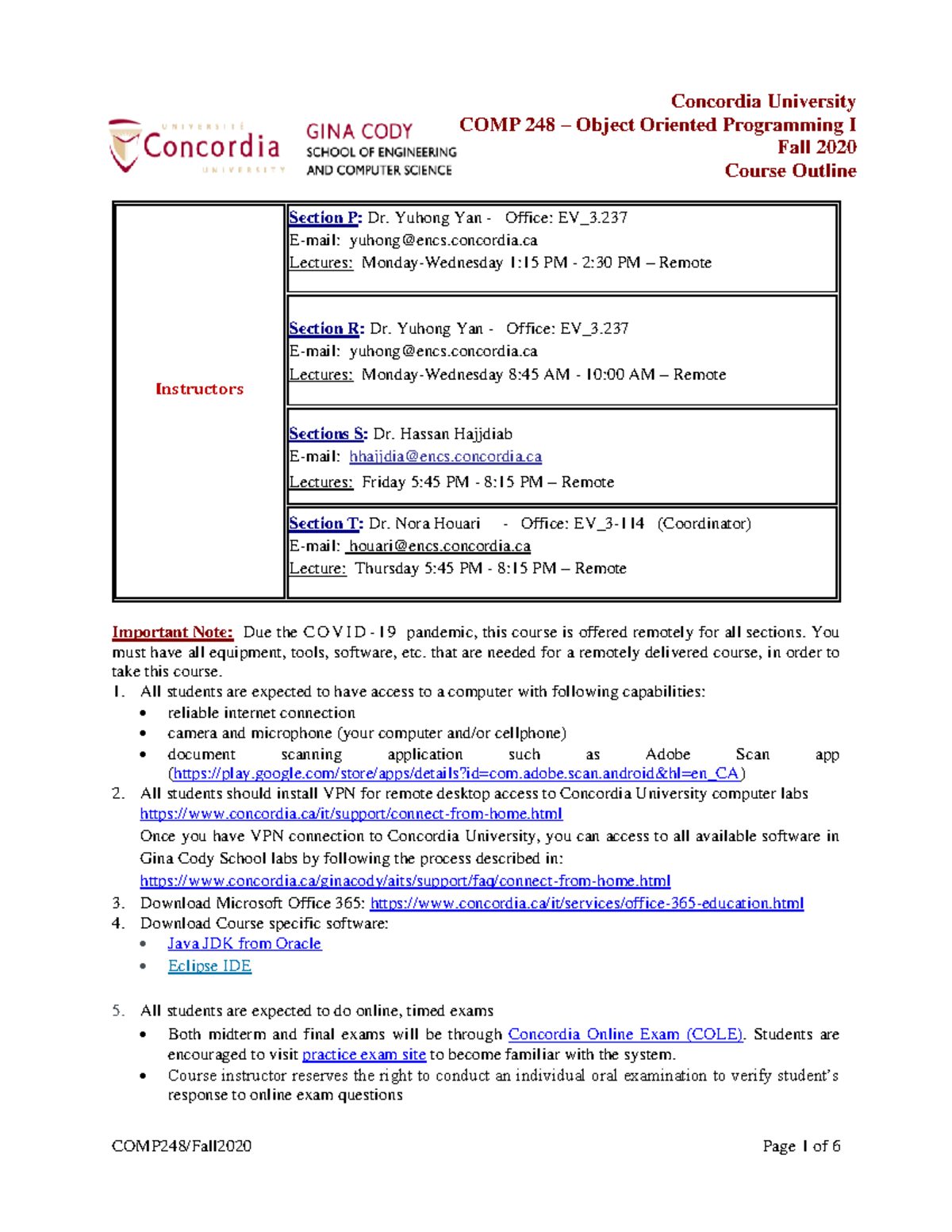 Comp 248 Fall 2020 Course Outline Warning Tt Undefined Function 32 Concordia University