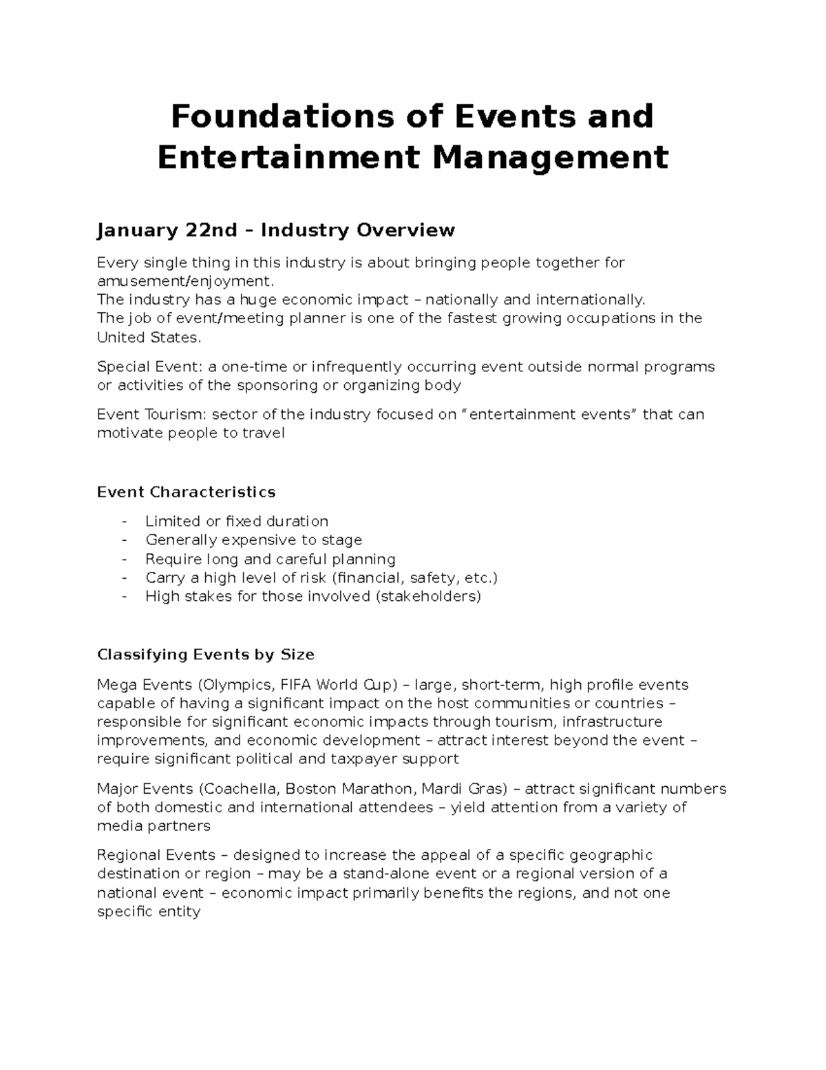Foundations Notes - Foundations of Events and Entertainment Management ...