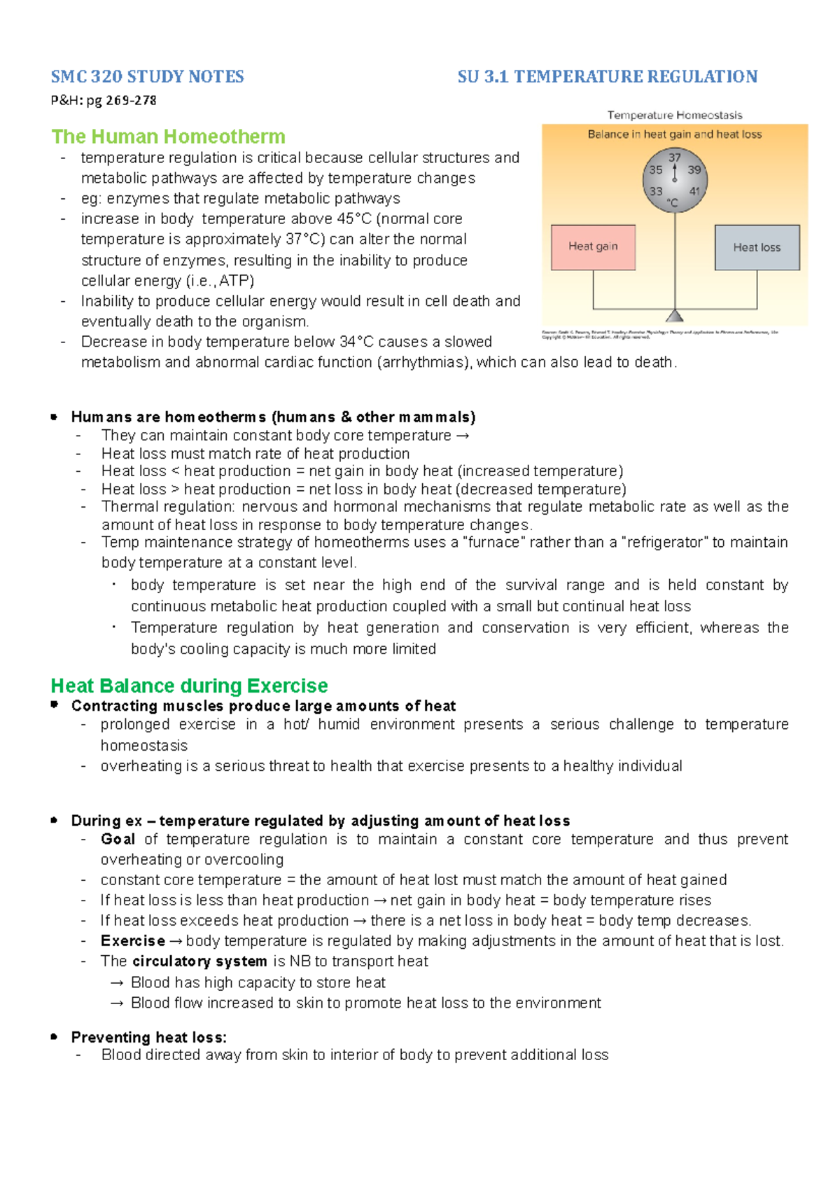 Temperature Regulation during Exercise - SMC 320 STUDY NOTES SU 3 ...