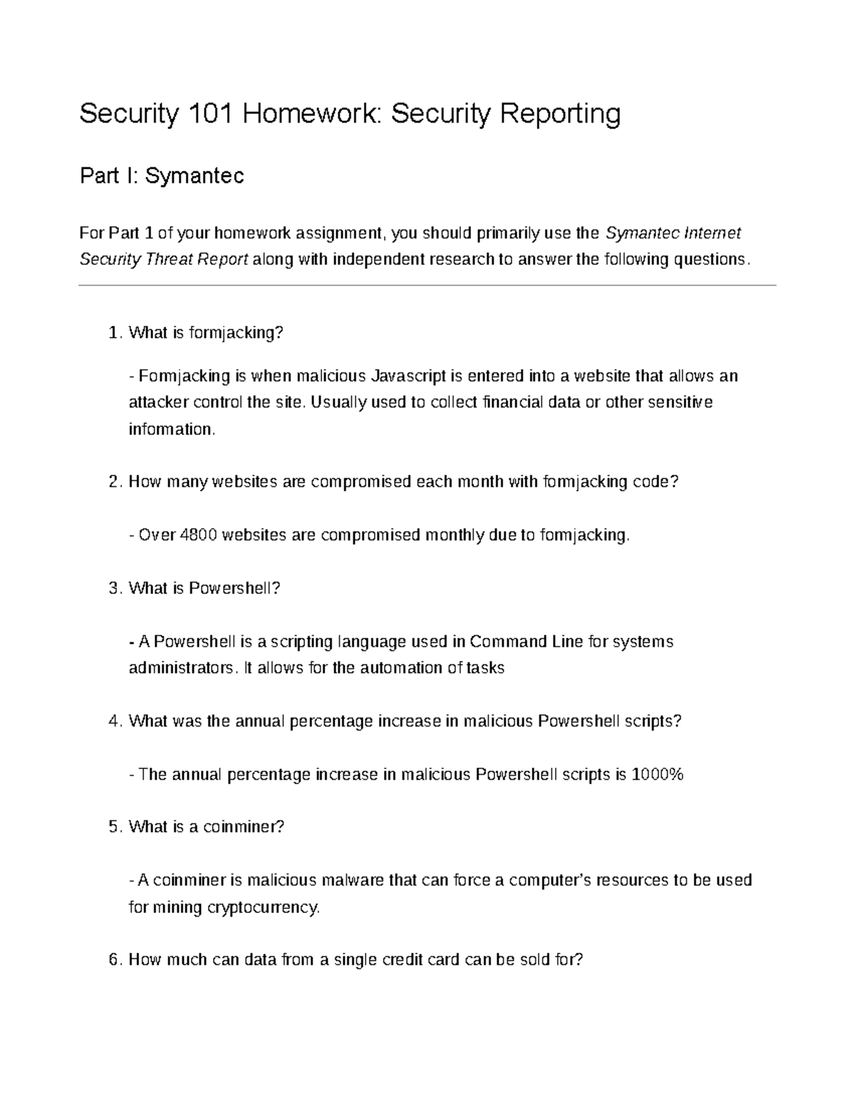 Security 101 Homework Security Reporting Part 1 - POLS 423 - CSUN - Studocu