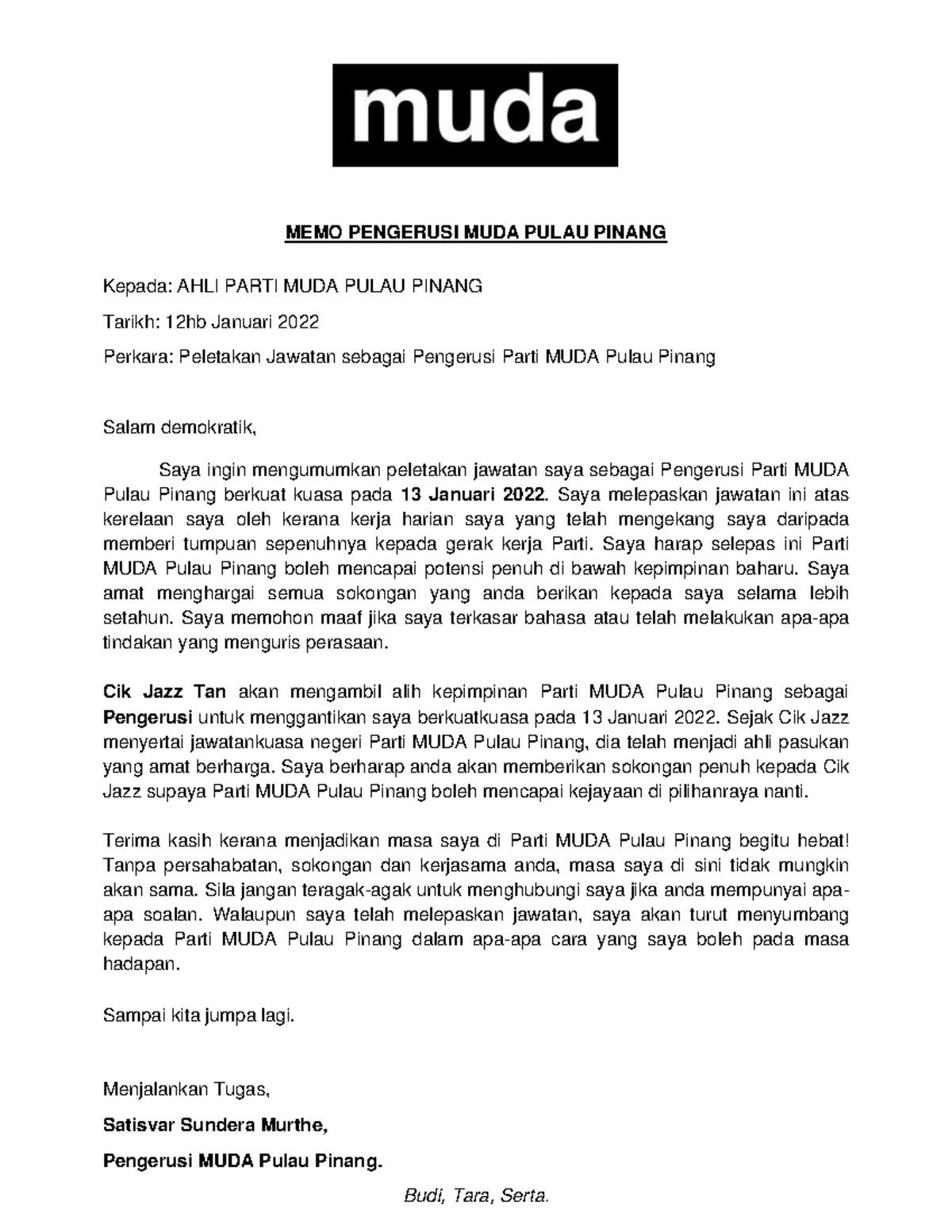 MEMO Pengerusi MUDA Pulau Pinang (12 - MEMO PENGERUSI MUDA PULAU PINANG ...