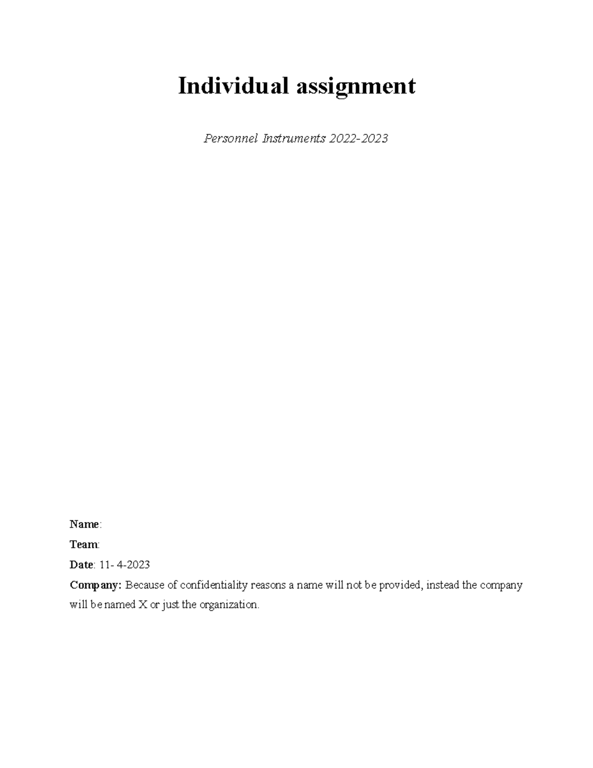 Individual assignment Personnel Instruments - Individual assignment ...