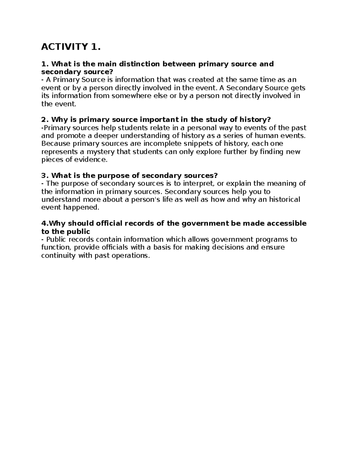 Activity 1 - YES - ACTIVITY 1. 1. What is the main distinction between ...