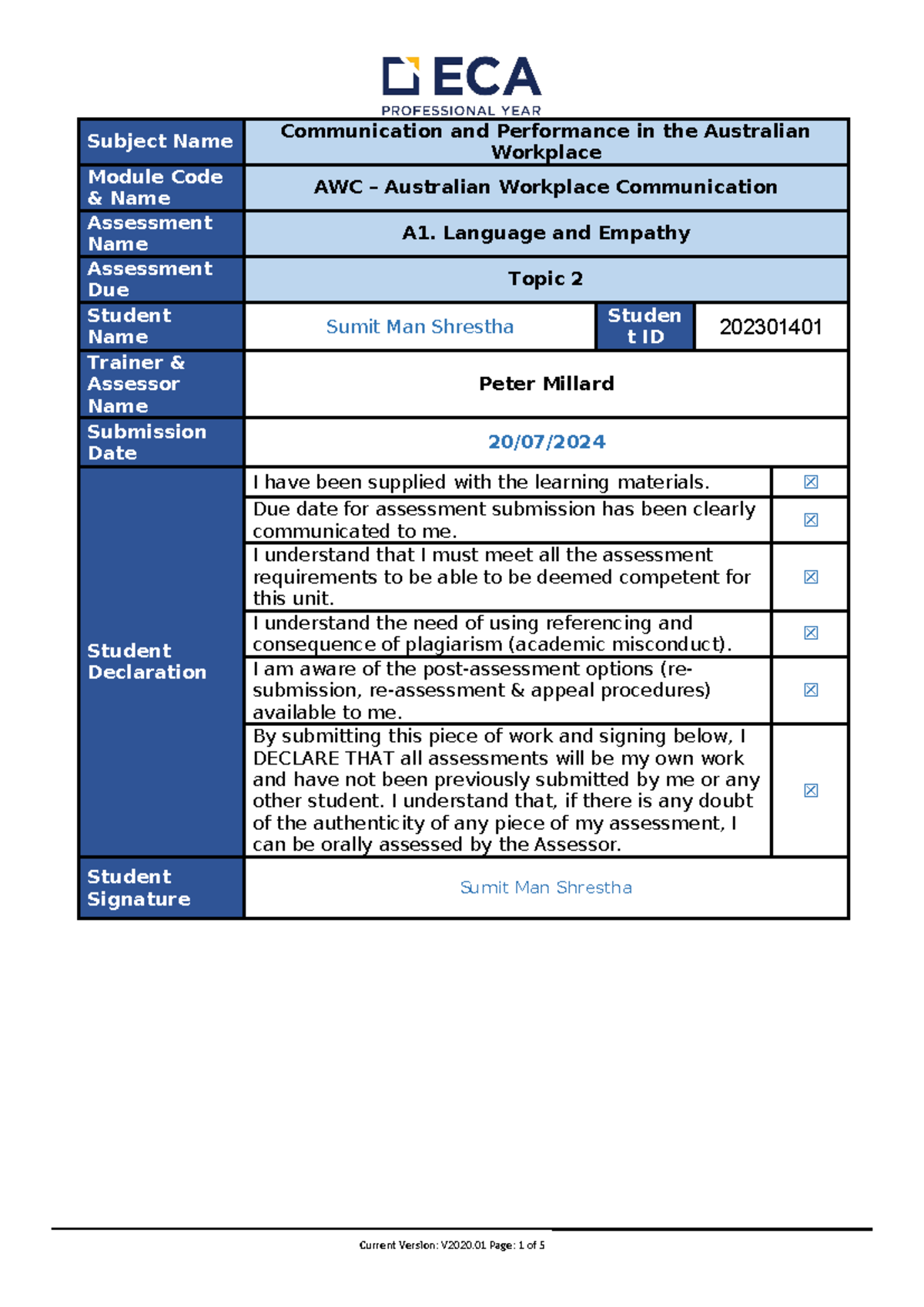 Australian Workplace Communication - Subject Name Communication and ...