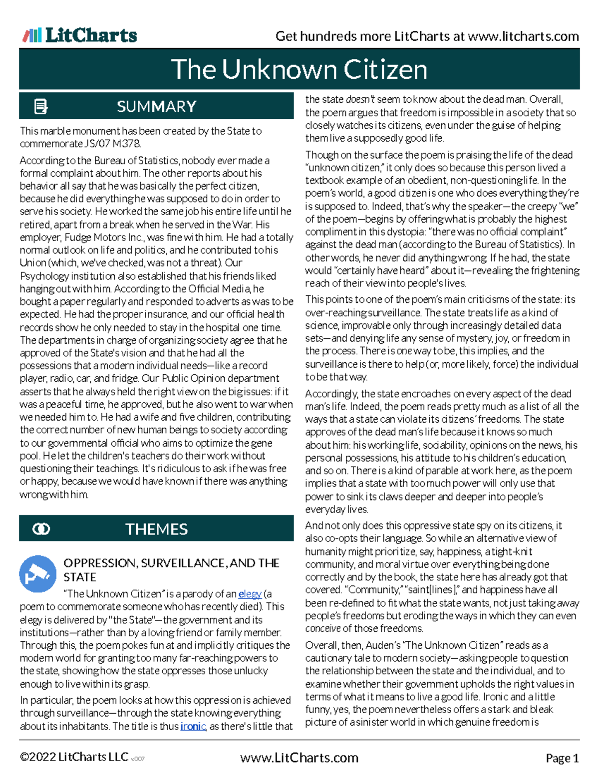 Lit Charts the unknown citizen[ 2156] - The Unknown Citizen This marble ...