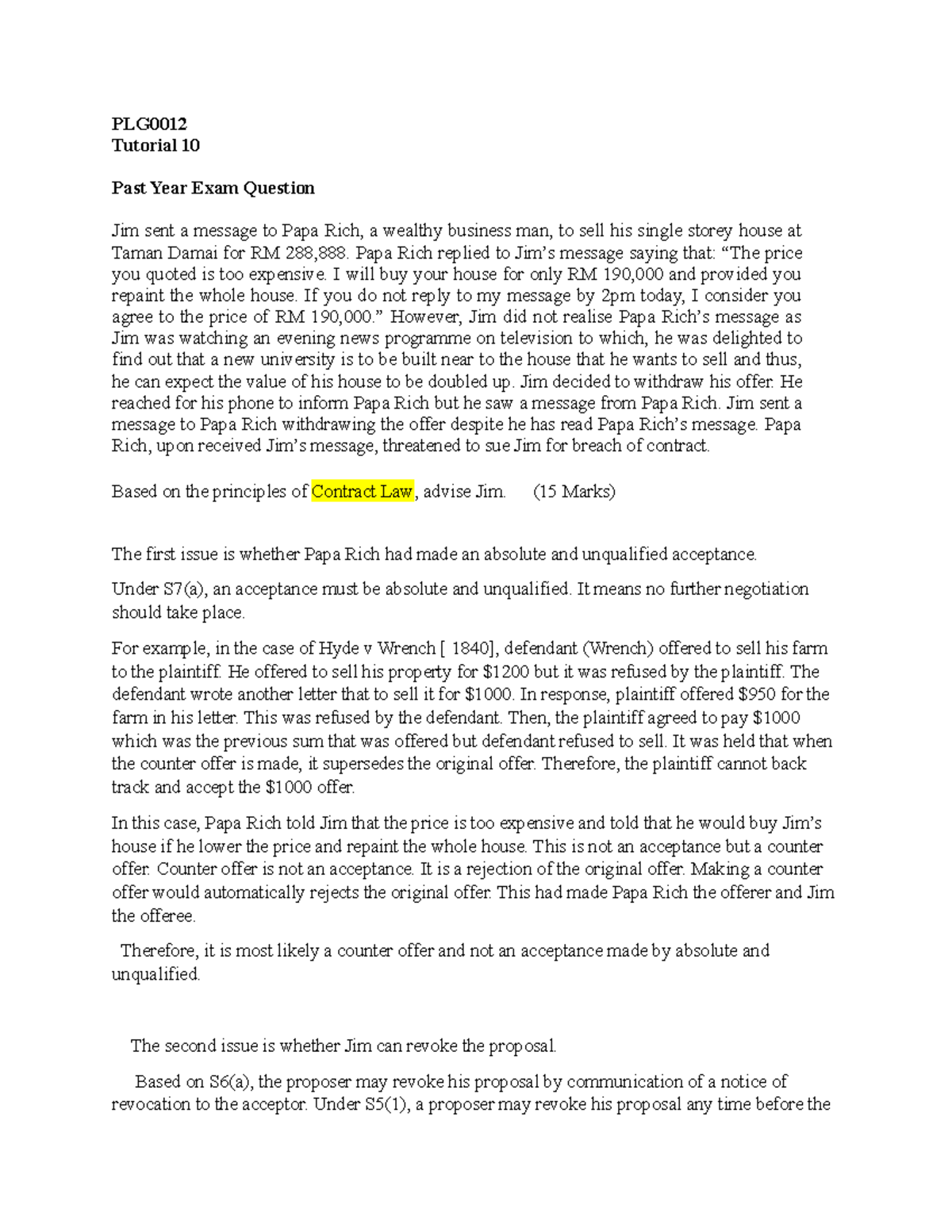 Tutorial 10 (past year ques GPOL) - PLG Tutorial 10 Past Year Exam ...