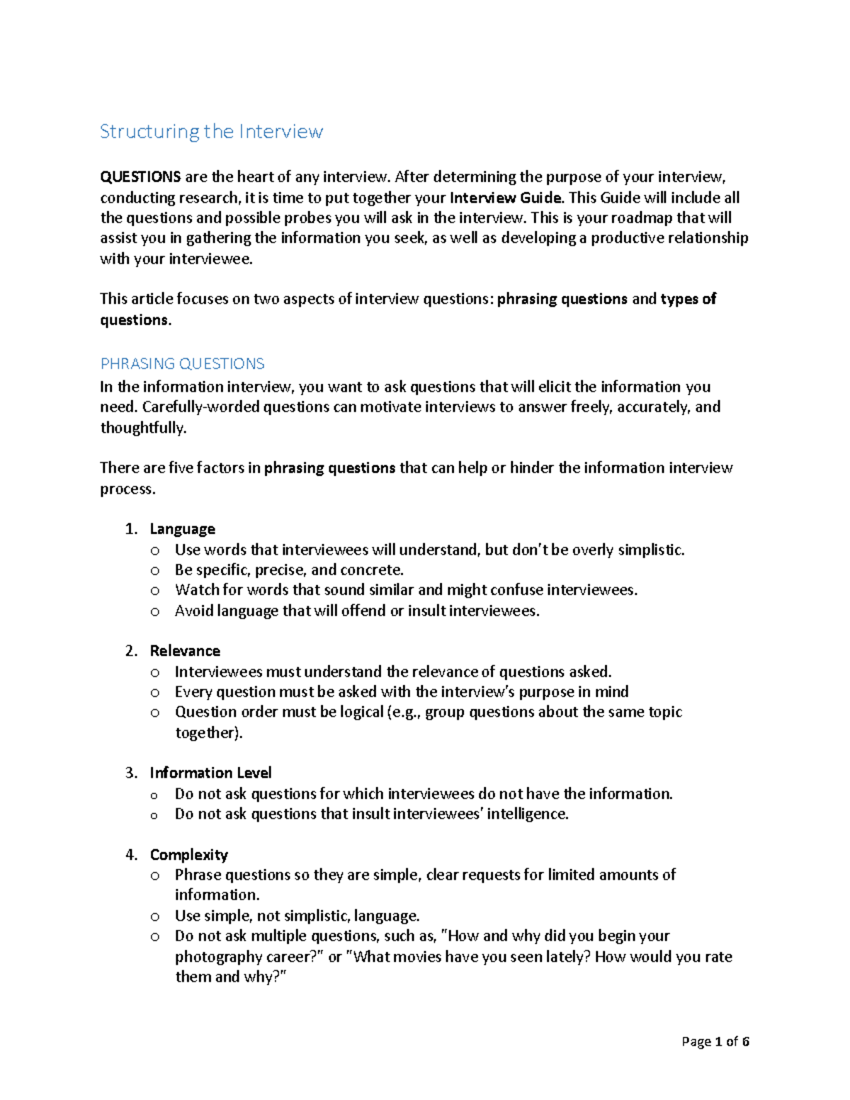 Interview Questions - Tips - Structuring the Interview QUESTIONS are ...