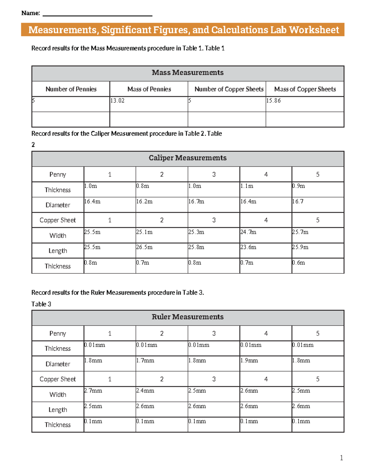 Week 2 worksheet - notes - Scientific Method Lab Worksheet Measurements ...