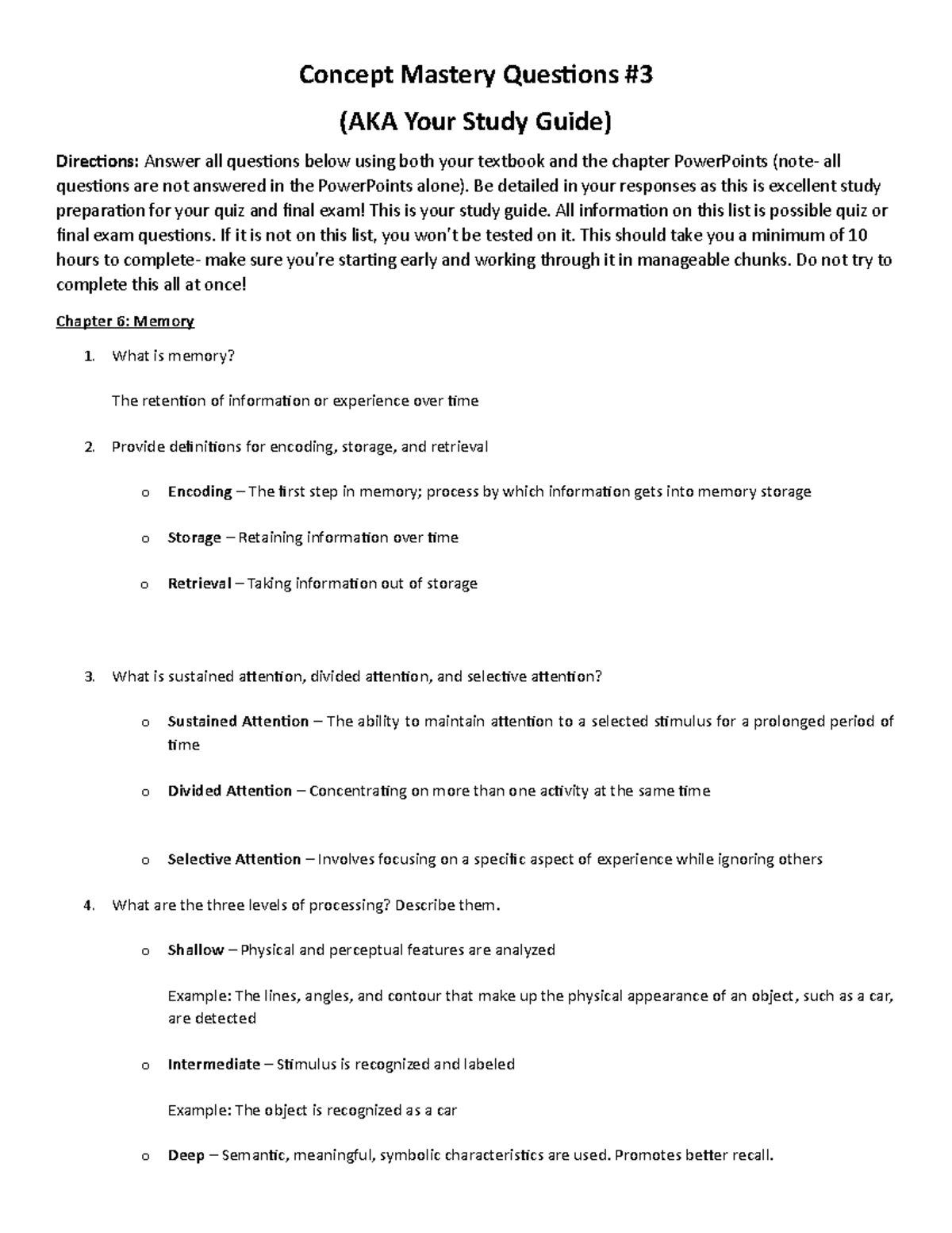 6, 8 Concept Mastery - PSYC 1 INTRODUCTION TO PSYCHOLOGY - Concept ...