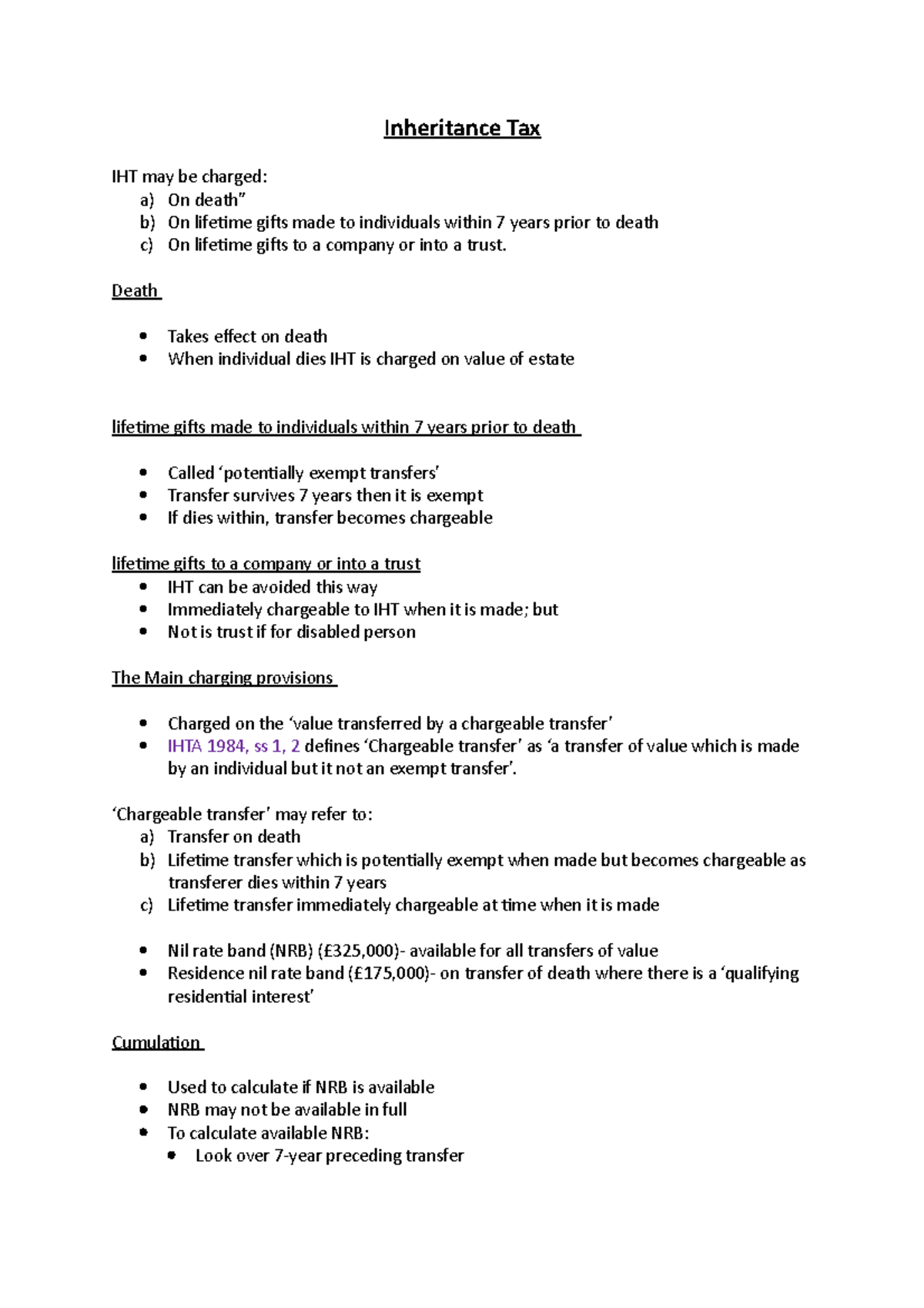 Inheritance tax notes with template - Inheritance Tax IHT may be ...