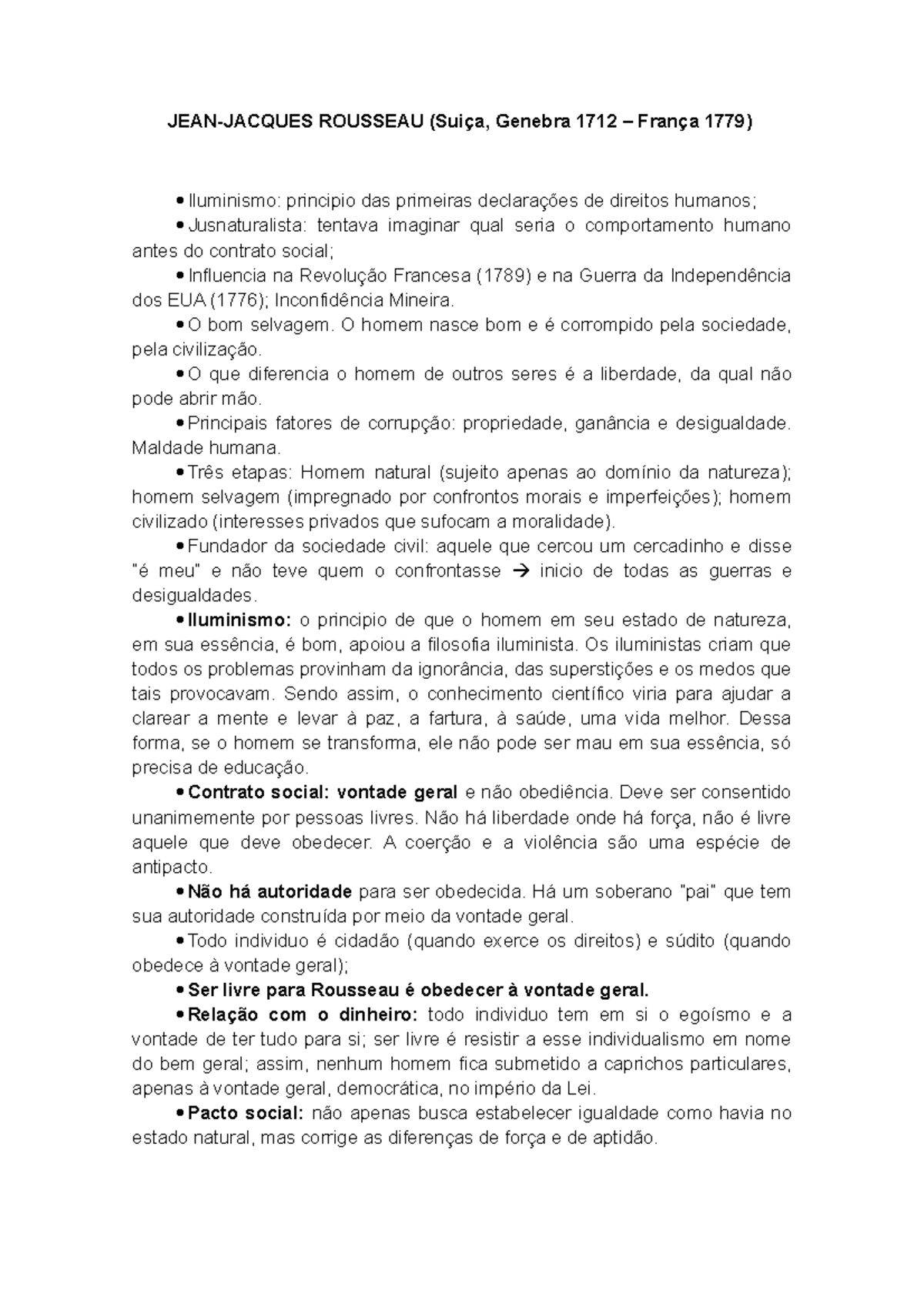 Jean Jacques Rousseau - ROUSSEAU Genebra 1712 1779) Iluminismo ...