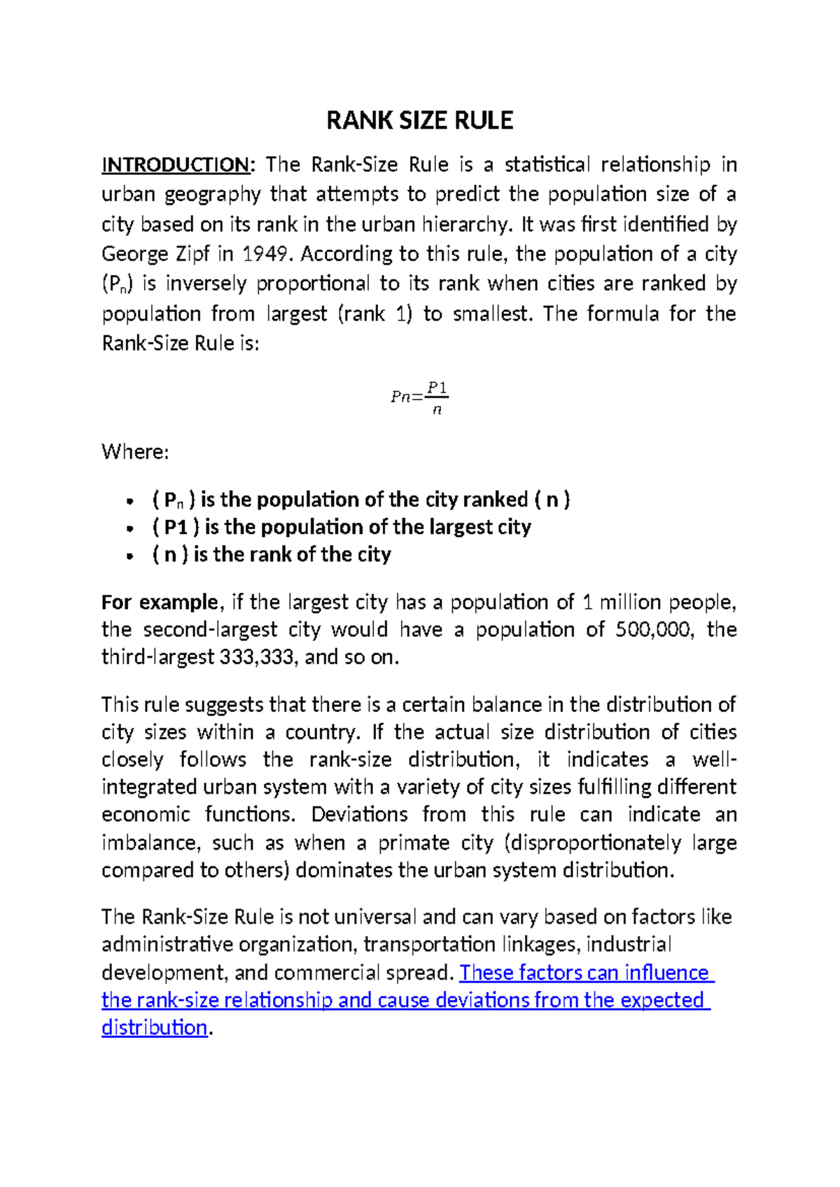 RANK SIZE RULE 2 - .... - RANK SIZE RULE INTRODUCTION: The Rank-Size Rule is a statistical - Studocu