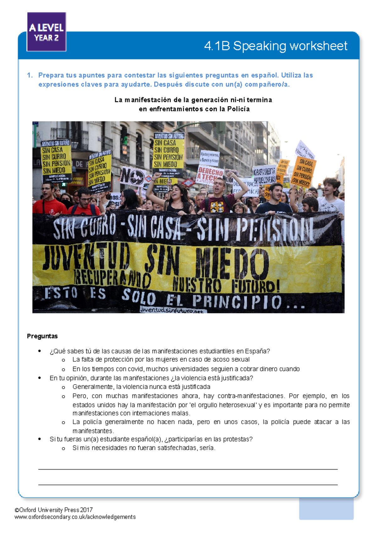 Jovenes Speaking Worksheet - Page 1 of 2 Spanish 1. Prepara tus apuntes ...