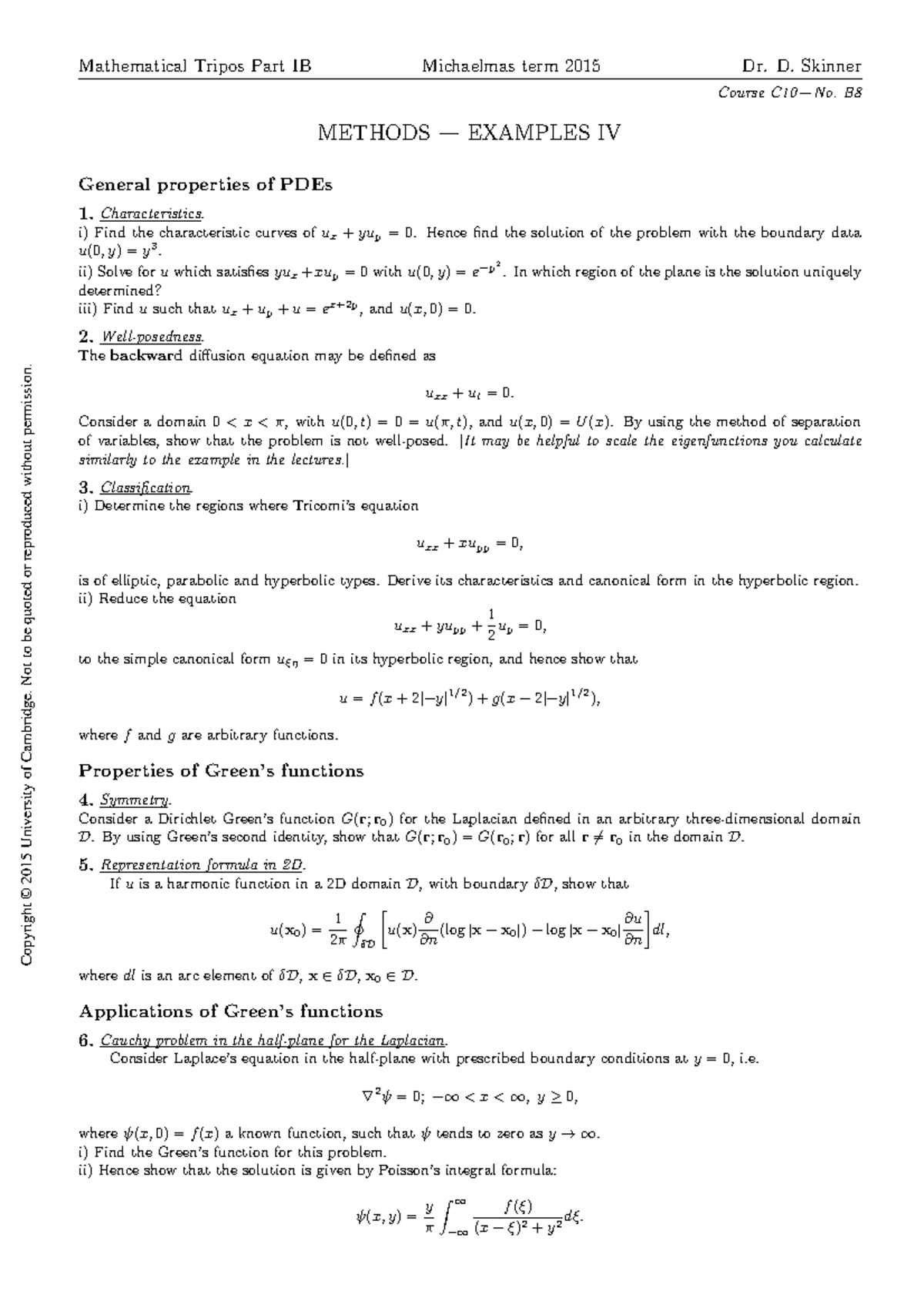 Lecture notes, lecture 4 - Example sheet - Copyright © 2015 University ...