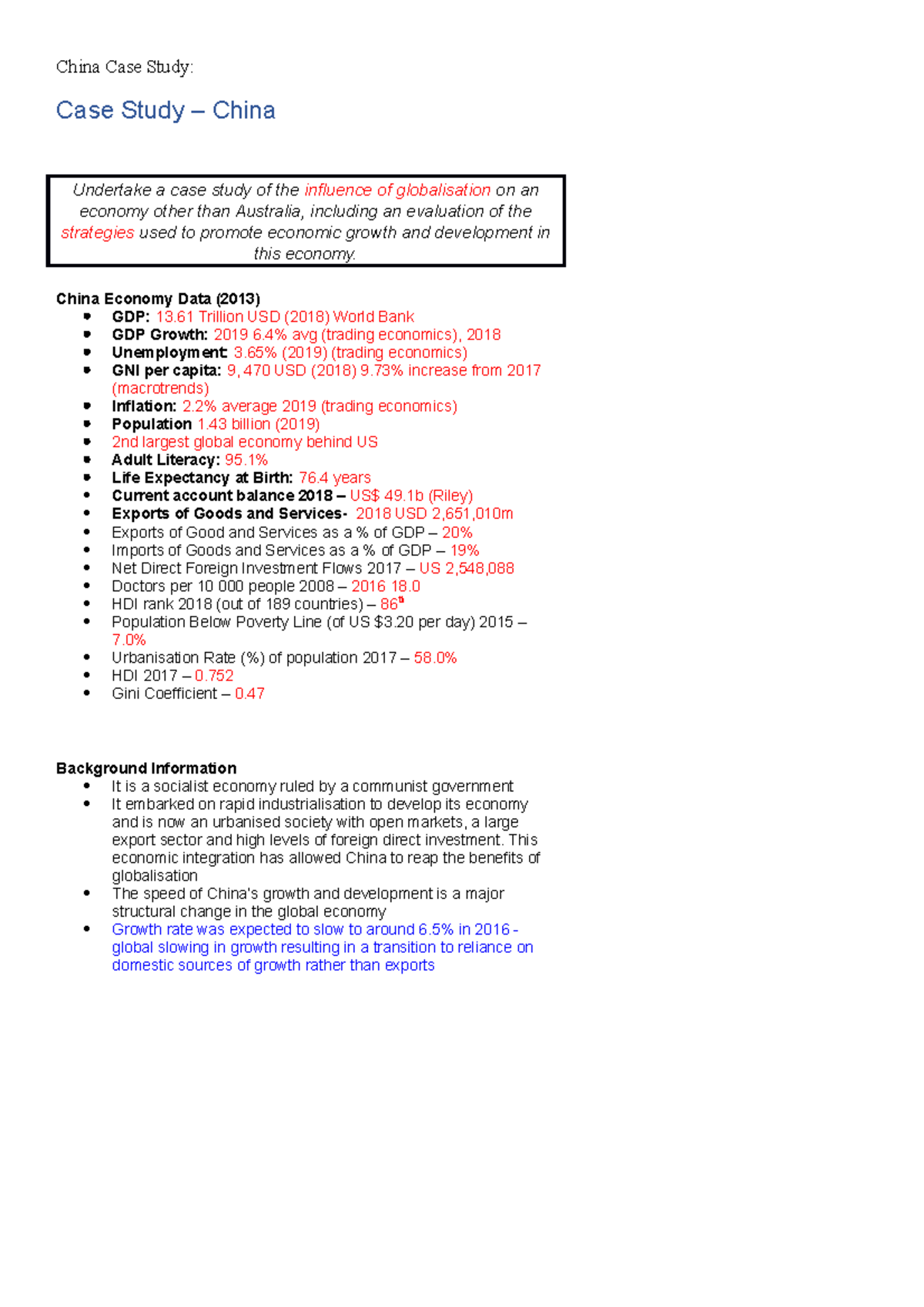 China Case Study 2 - China Case Study: Case Study – China Undertake a ...