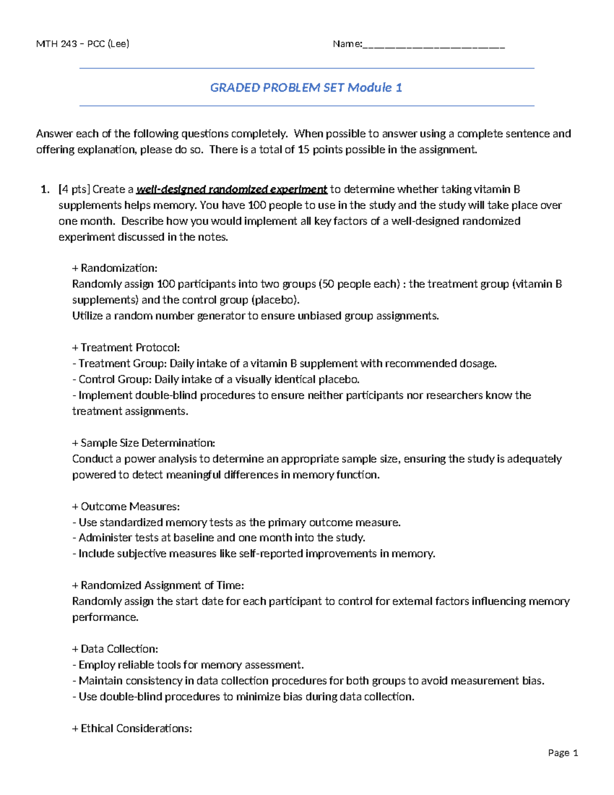 Graded Problem Set Module 1 Cara Lee - GRADED PROBLEM SET Module 1 Answer each of the following ...