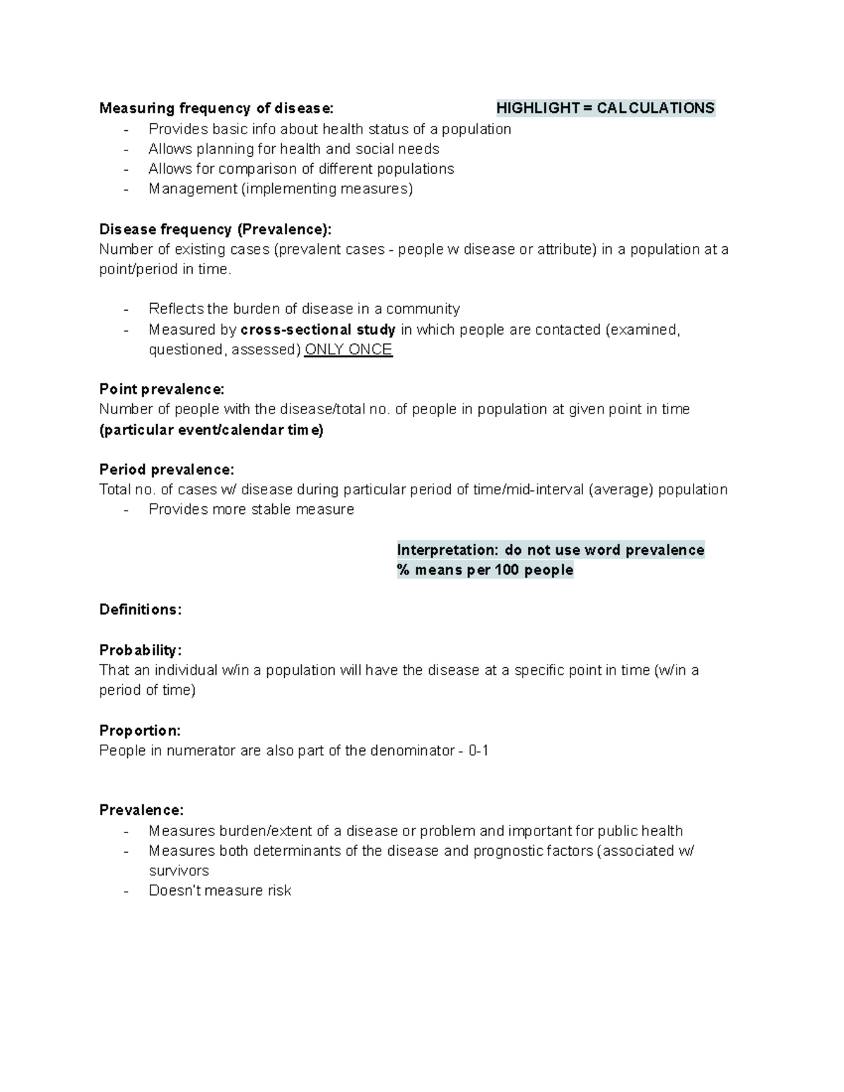 Lect 2 - lecture notes for tests - Measuring frequency of disease ...