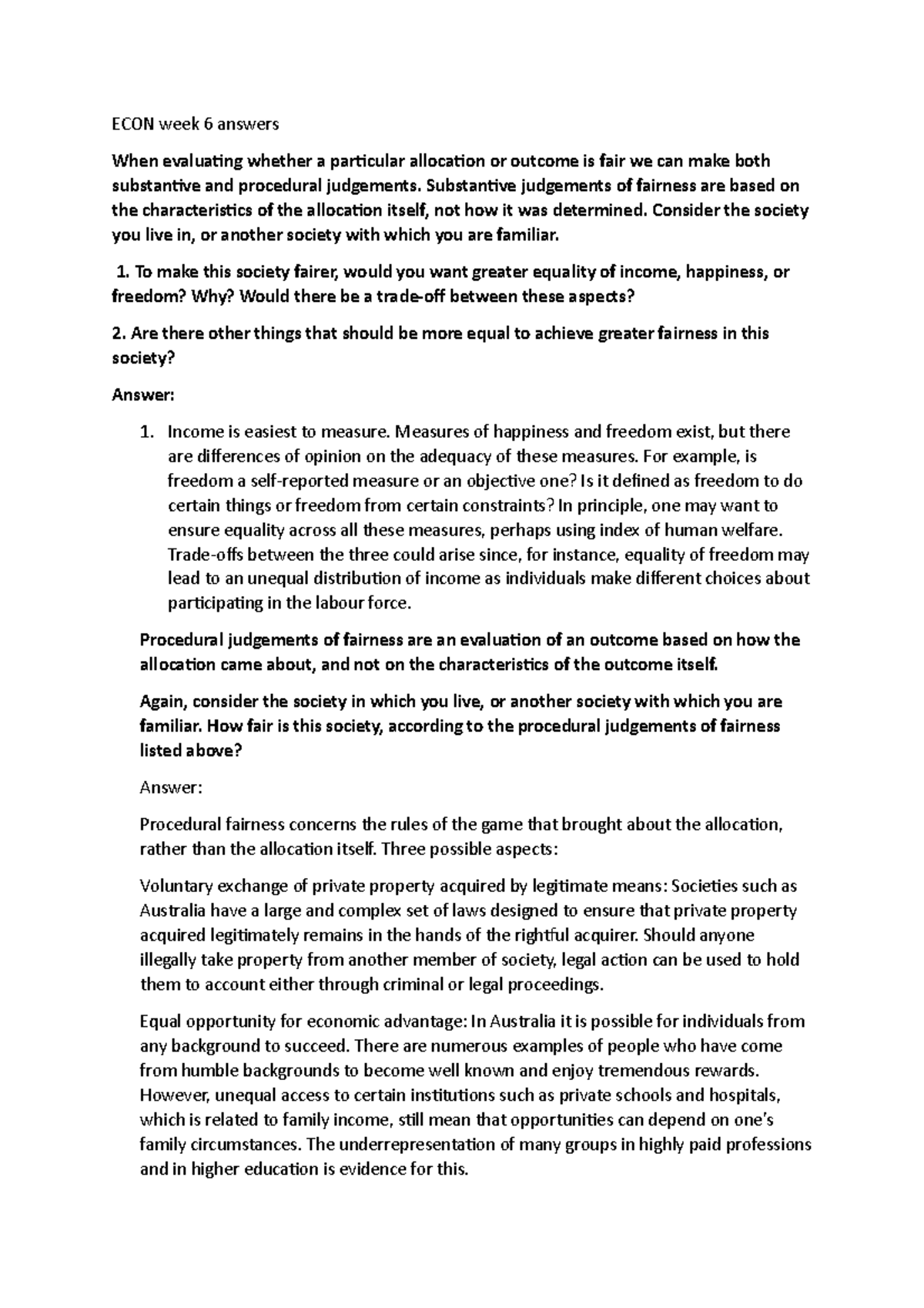 Econ week 6 question and answers - ECON week 6 answers When evaluating ...