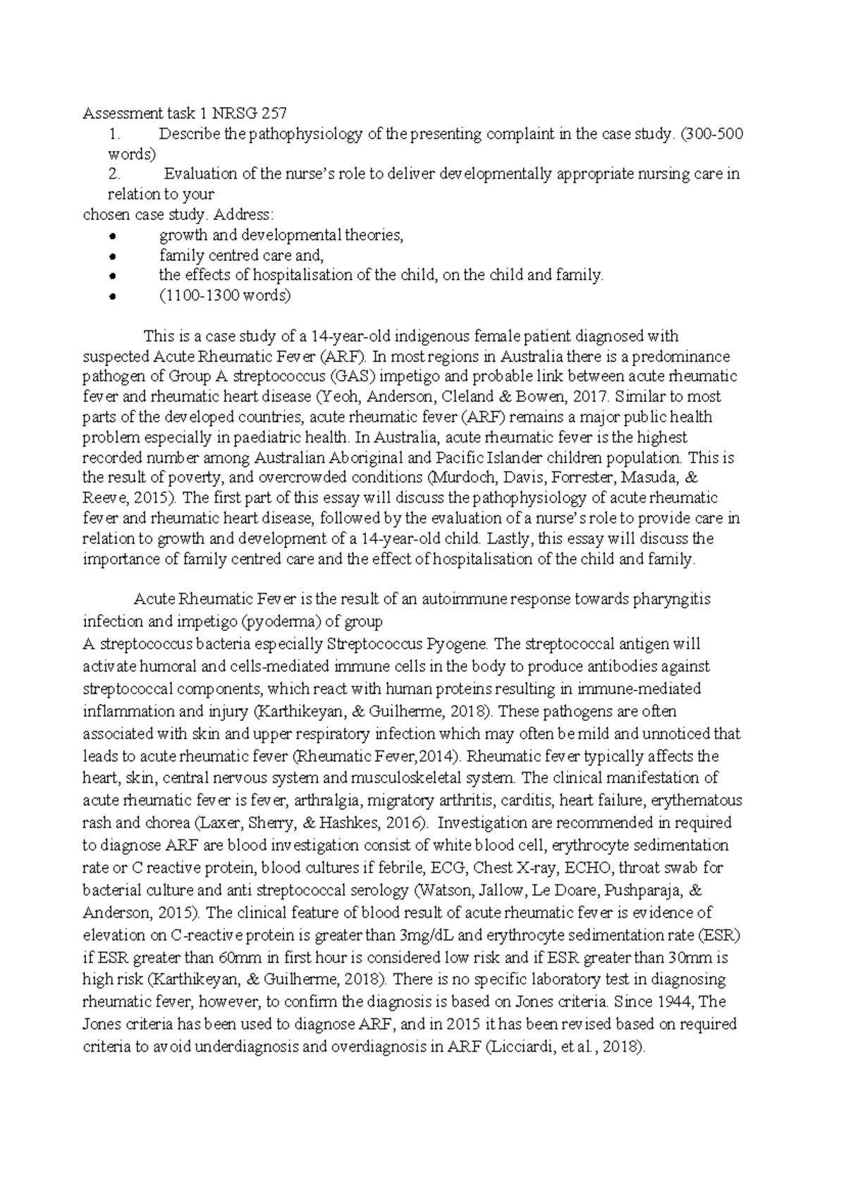 Assessment task 1 NRSG 257 - Assessment task 1 NRSG 257 1. Describe the ...