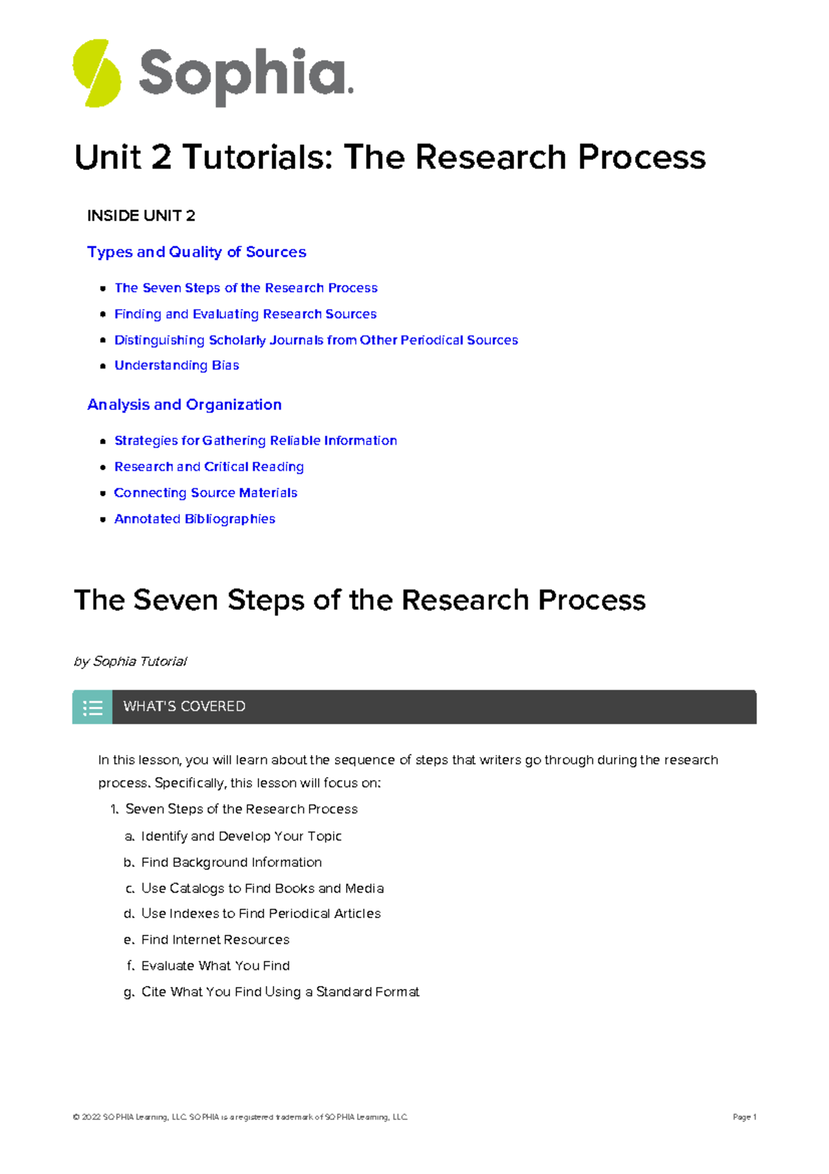 Unit 2 the research process - Unit 2 Tutorials: The Research Process ...