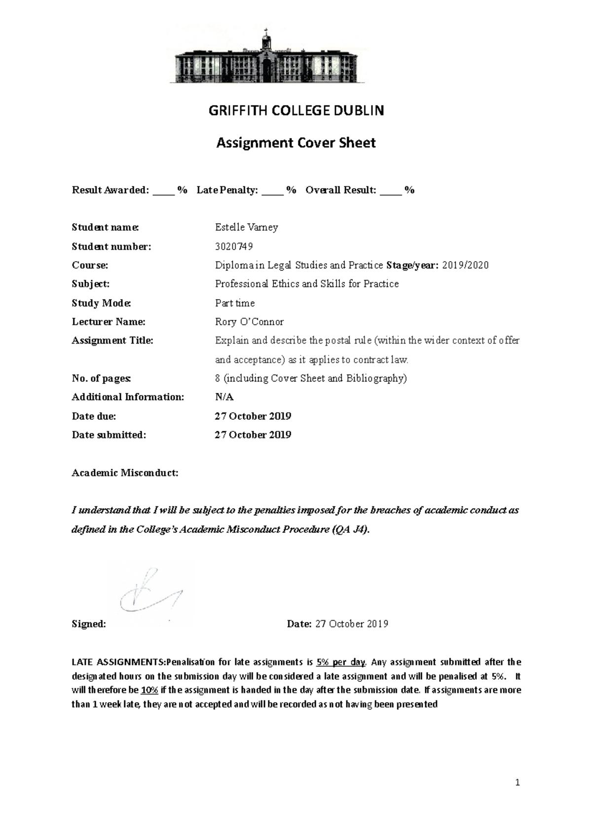 The Postal Rule in Contract Law - GRIFFITH COLLEGE DUBLIN Assignment ...