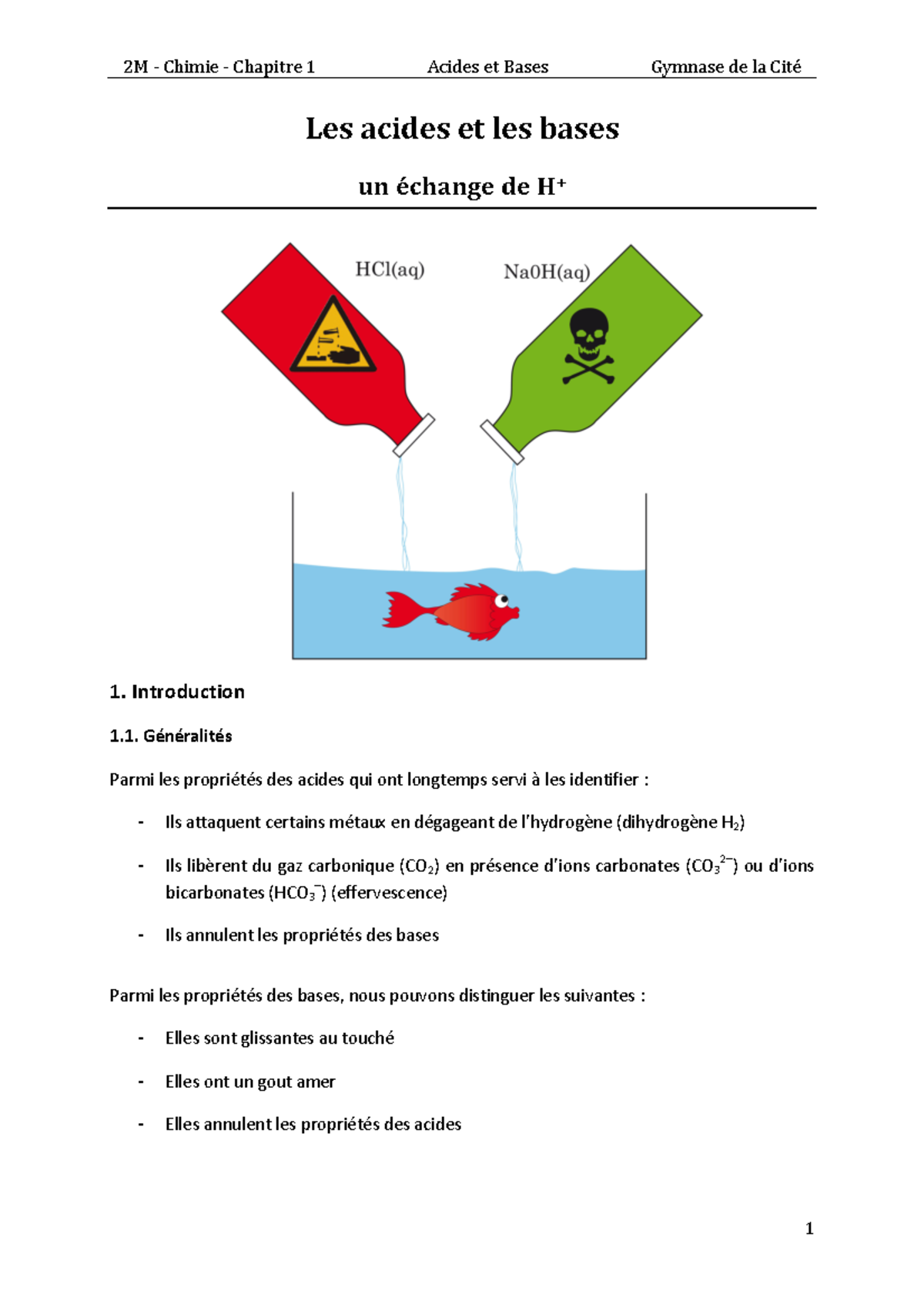 2M Chapitre 1 Acide Base - Les acides et les bases un échange de H + 1 ...