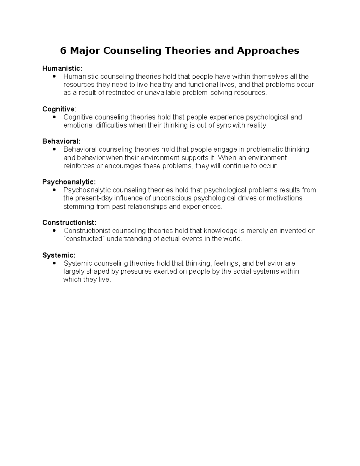 Transcript for 6 Major Theories Infographic - 6 Major Counseling ...