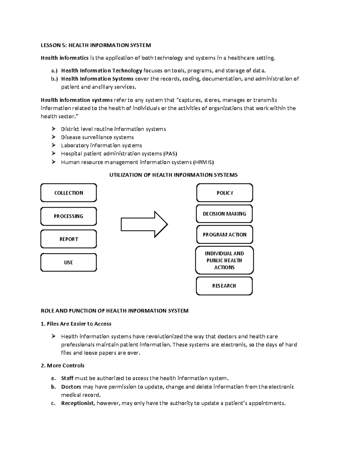 ICTM- Reviewer - ICTM 111 !! - LESSON 5: HEALTH INFORMATION SYSTEM ...