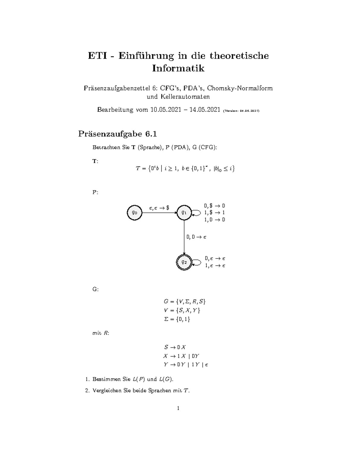 Zettel 06 praesenzaufgaben loesung - ETI - Einführung in die ...