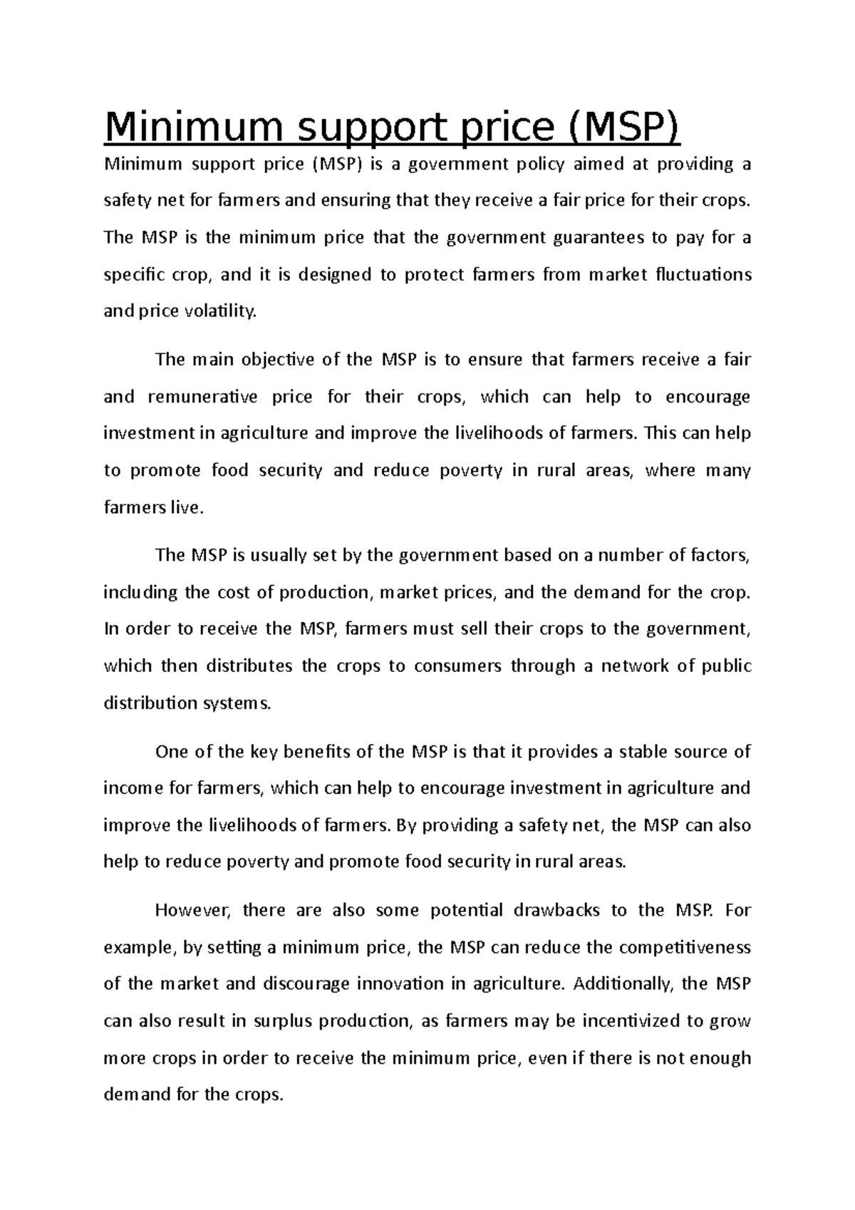 Minimum support price (MSP) - Minimum support price (MSP) Minimum ...