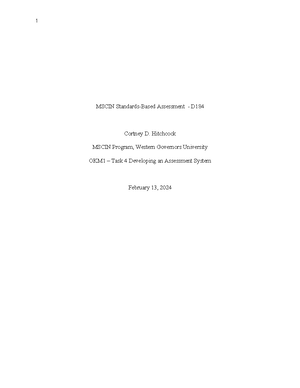 OIM2- Task 3 Evaluating Curriculum Alignment - MSCIN Designing Curriculum and Instruction I - D ...