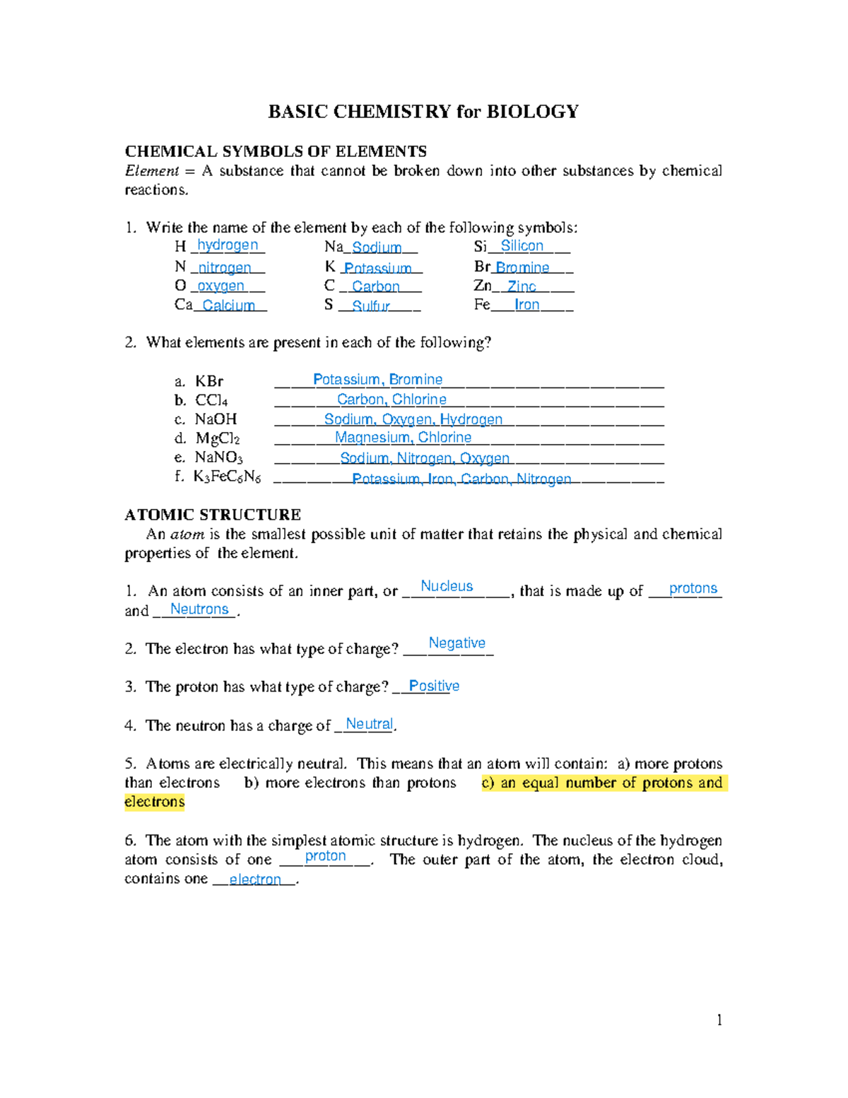 AS1 Chemistry for Biology (1) - BASIC CHEMISTRY for BIOLOGY CHEMICAL ...