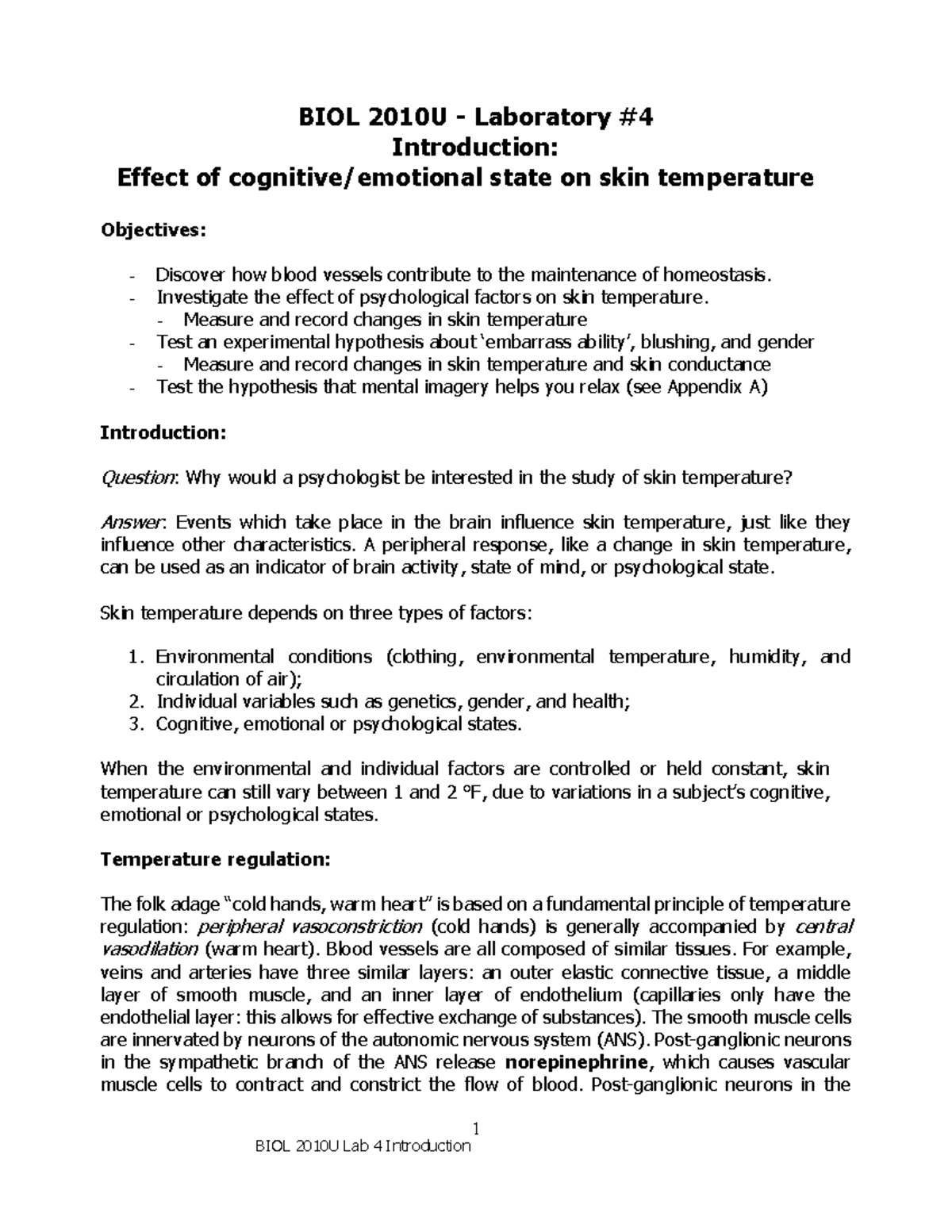 Lab 4 intro Biol 2010 U 2022 - 1 BIOL 2010U - Laboratory Introduction: Effect of cognitive ...