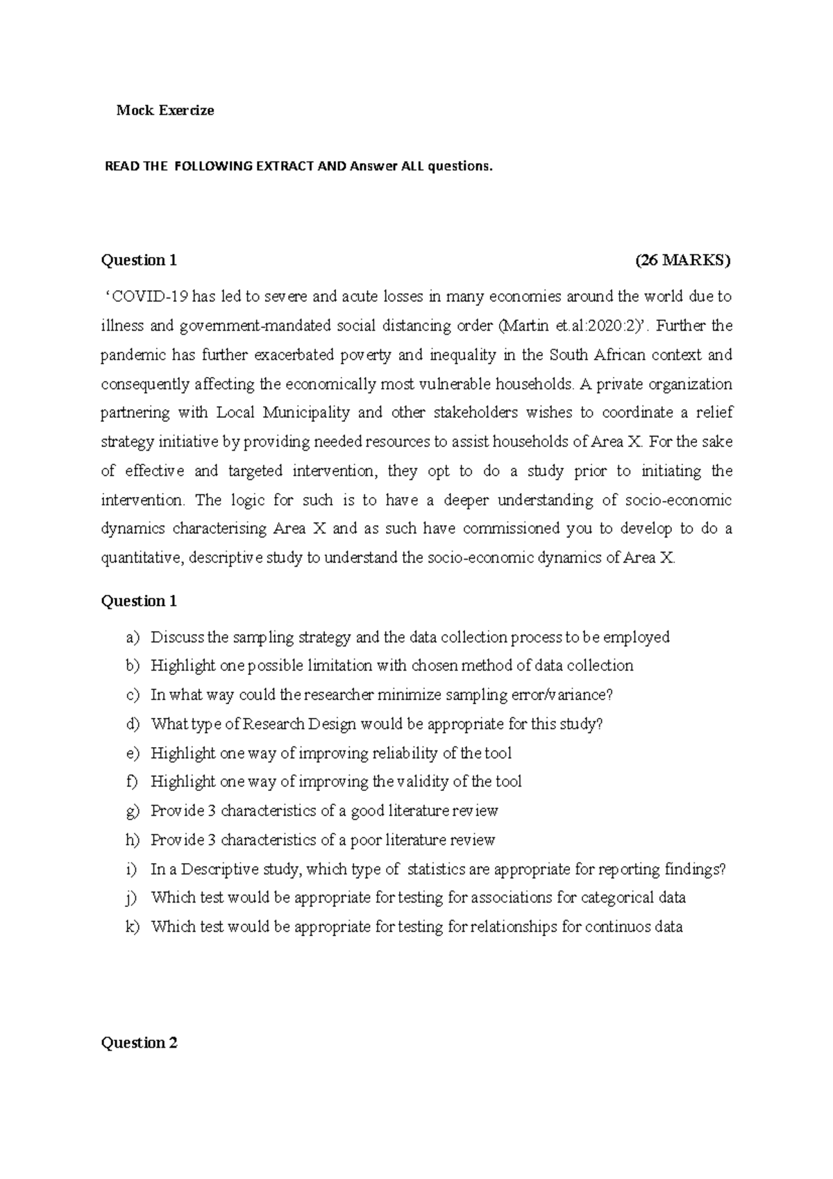 Mock Exercize - this is a mock exercise to test one's knowledge on the ...