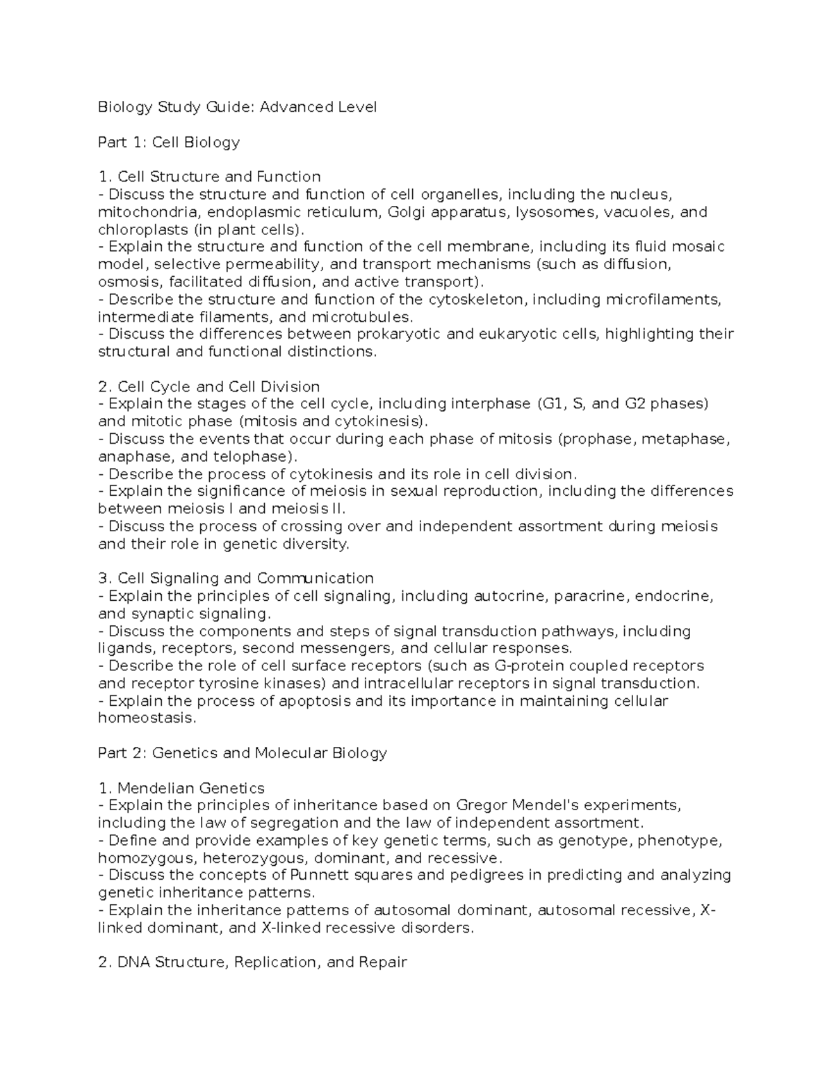Biology study guide advanced level - BISC 101 - SFU - Studocu