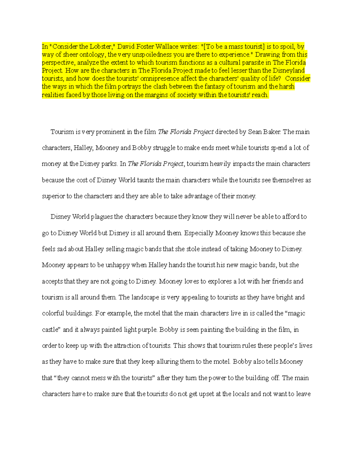 English Essay #3 - In "Consider the Lobster," David Foster Wallace ...