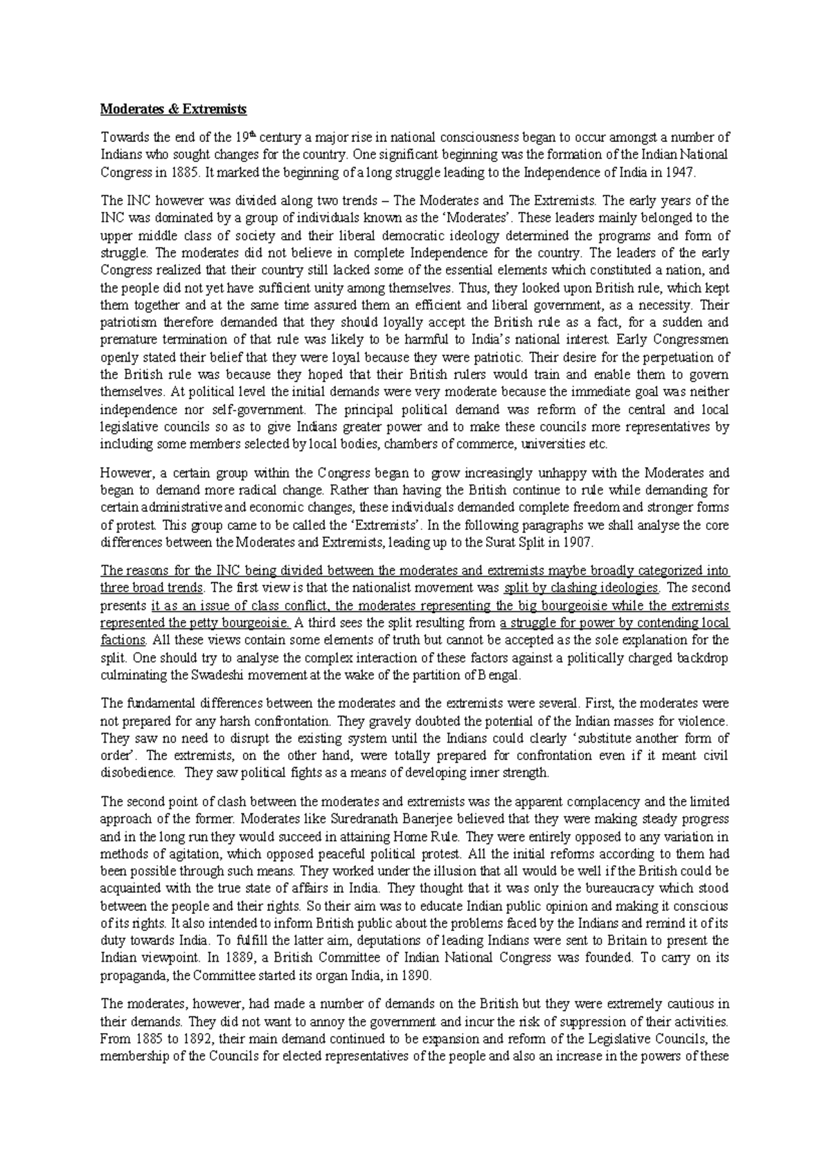 Moderates and Extremists - Moderates & Extremists Towards the end of ...