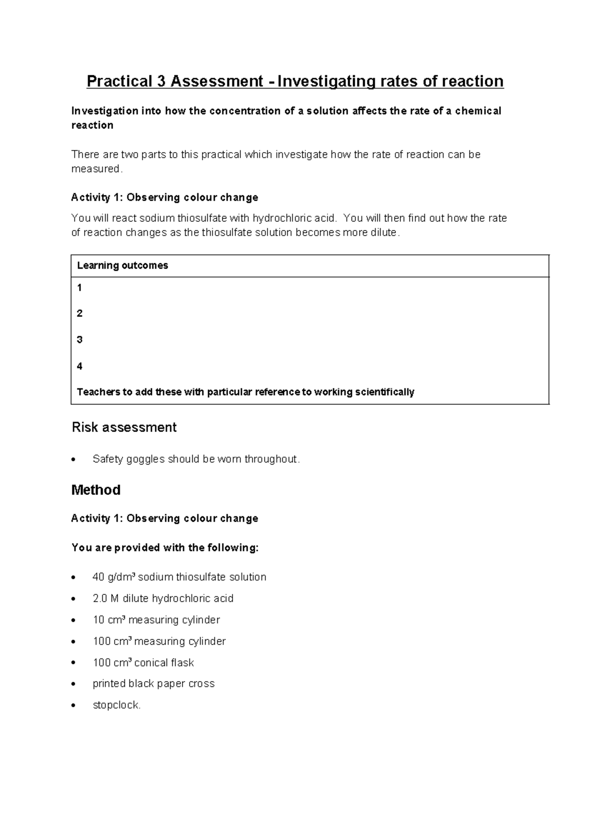 Rates of reaction - Grade: A+ - Practical 3 Assessment - Investigating ...