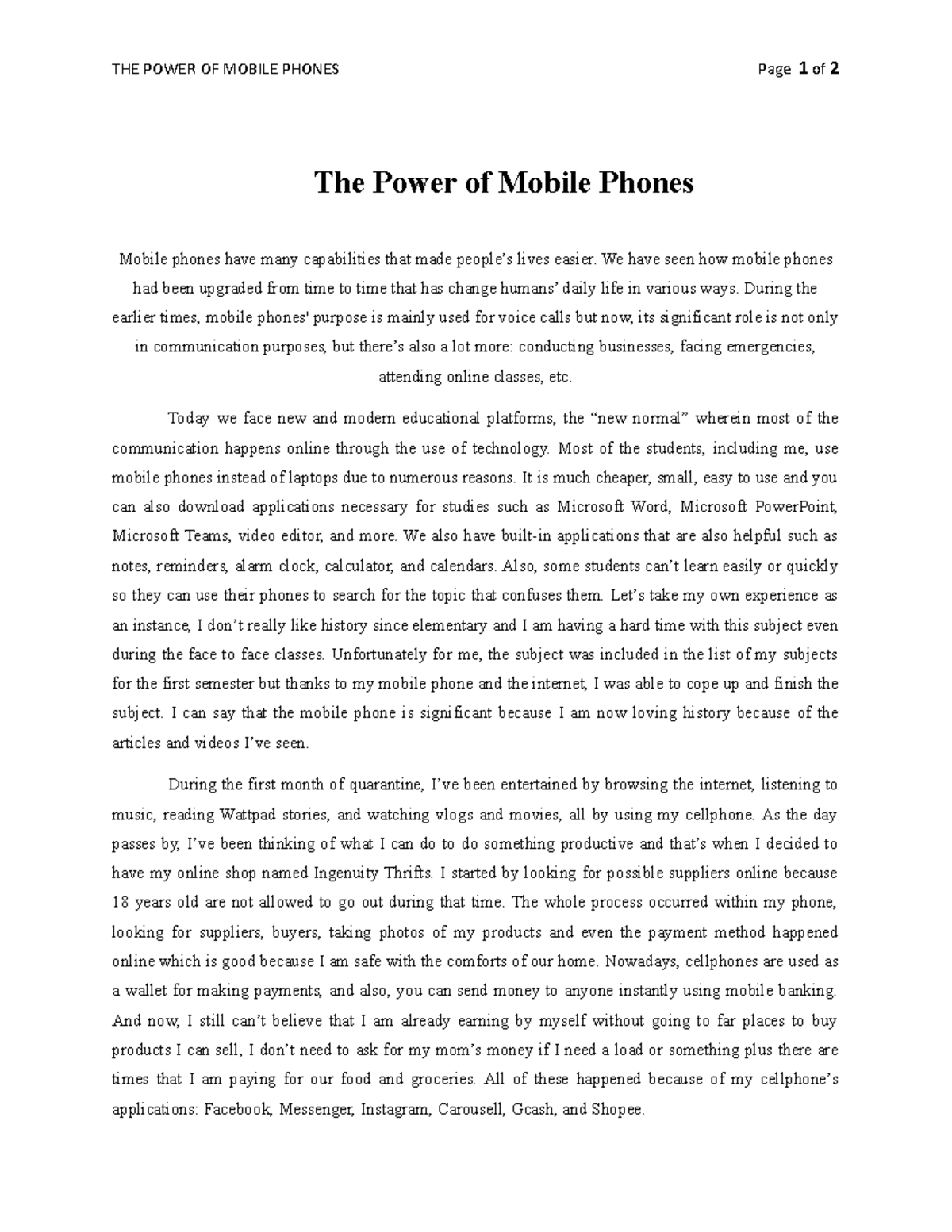 The Power of Mobile Phones - THE POWER OF MOBILE PHONES Page 1 of 2 The ...