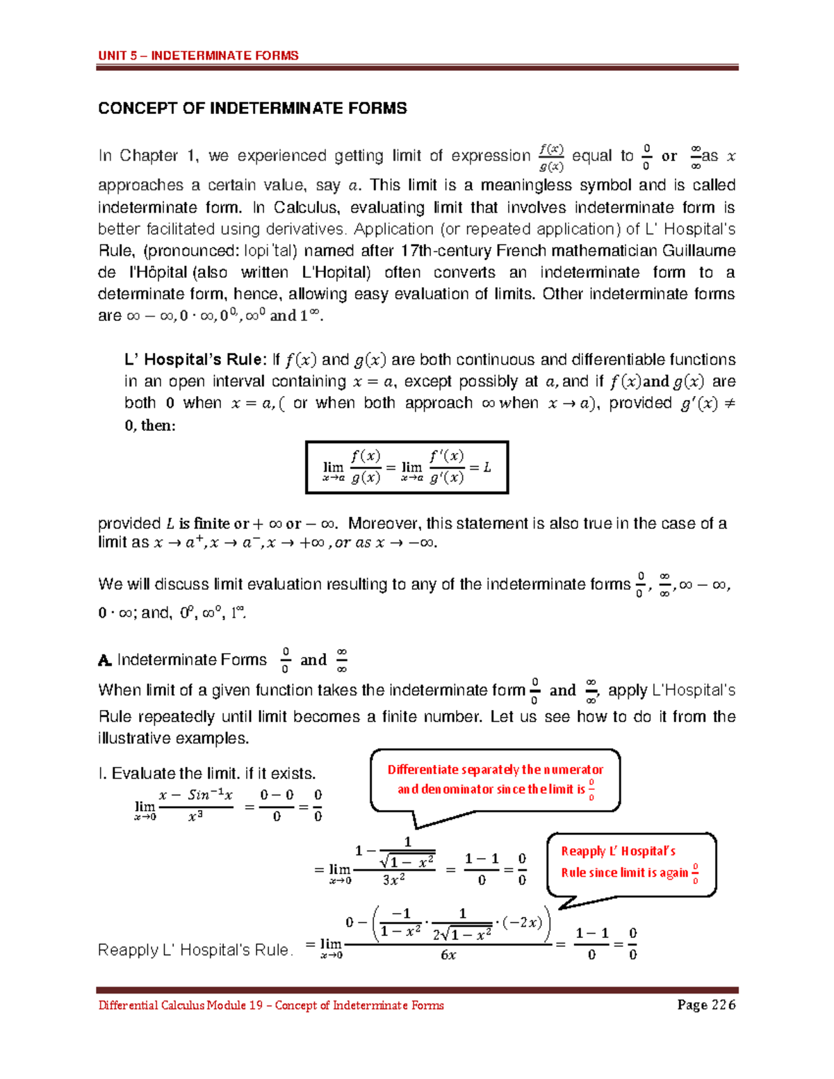 UNIT 5 Module 19 - Concept OF Indeterminate Forms - CONCEPT OF ...