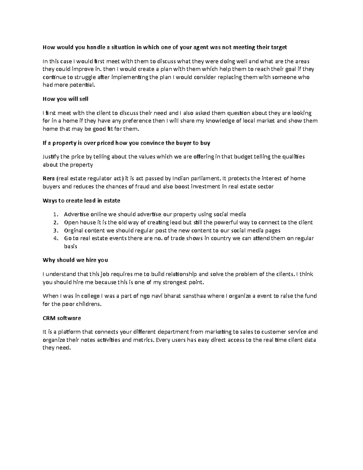 Real estate - How would you handle a situation in which one of your ...
