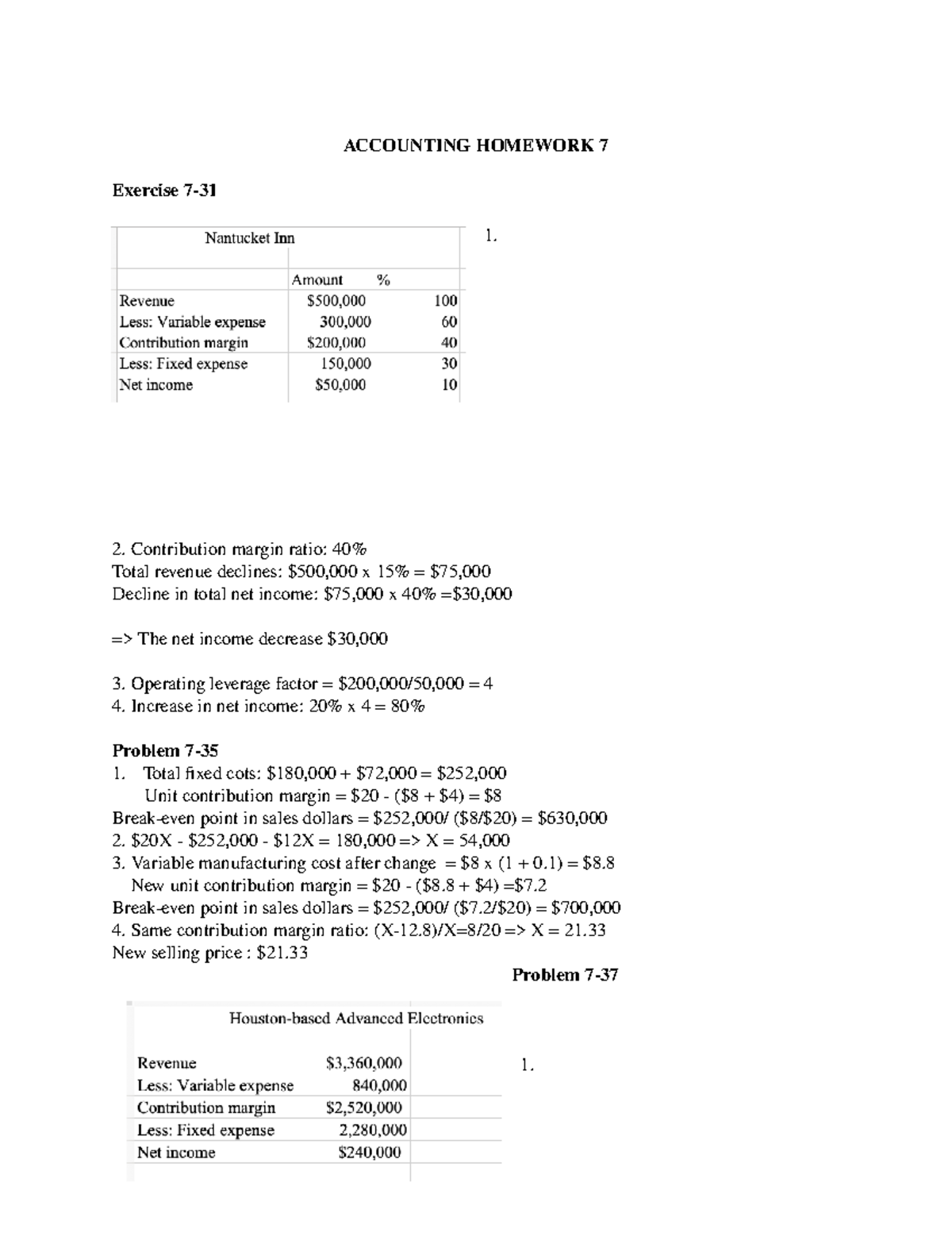 Accounting-7 - Homework - 1. ACCOUNTING HOMEWORK Exercise 7- Total ...