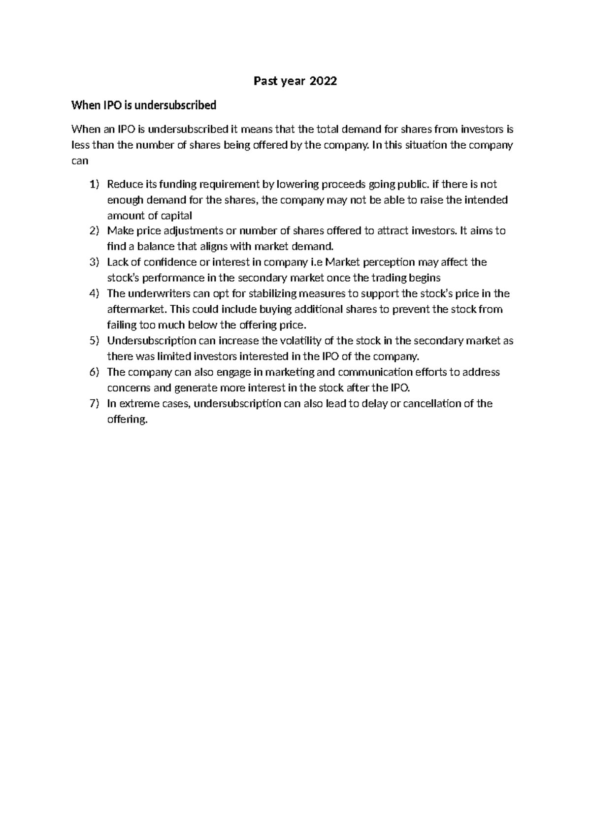 Undersubscription of IPO - Past year 2022 When IPO is undersubscribed ...