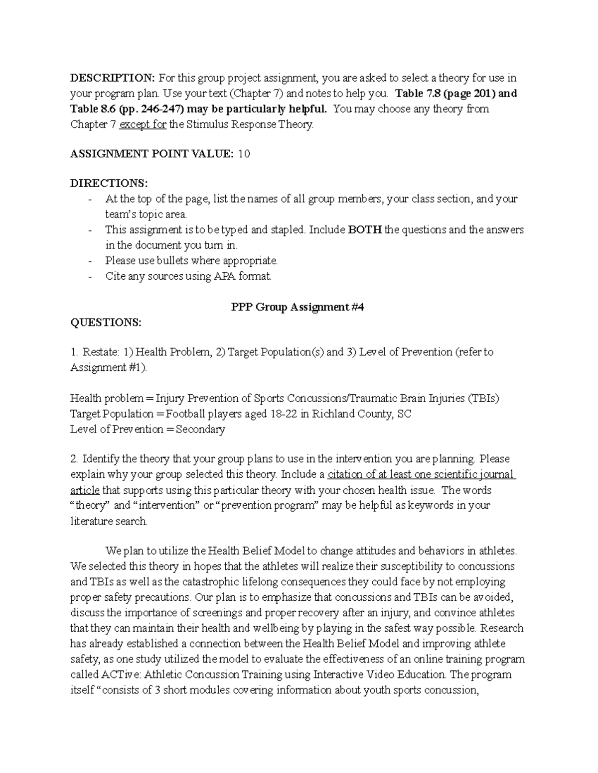 PPP #4 - Part four of the semester long project. - DESCRIPTION: For ...