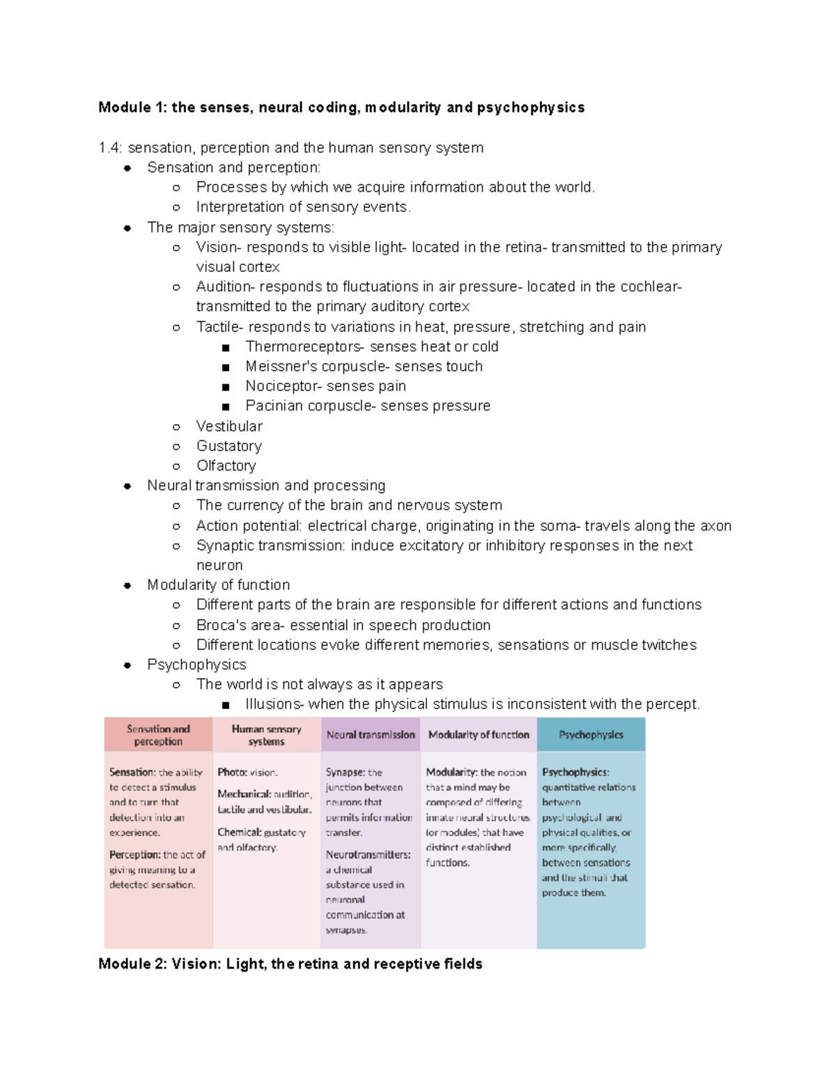 T2- Perception - notes - Module 1: the senses, neural coding ...