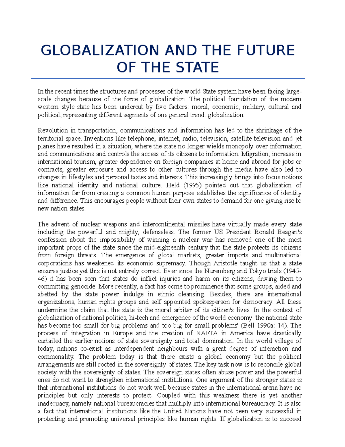 Globalization AND THE Future OF THE State - GLOBALIZATION AND THE ...